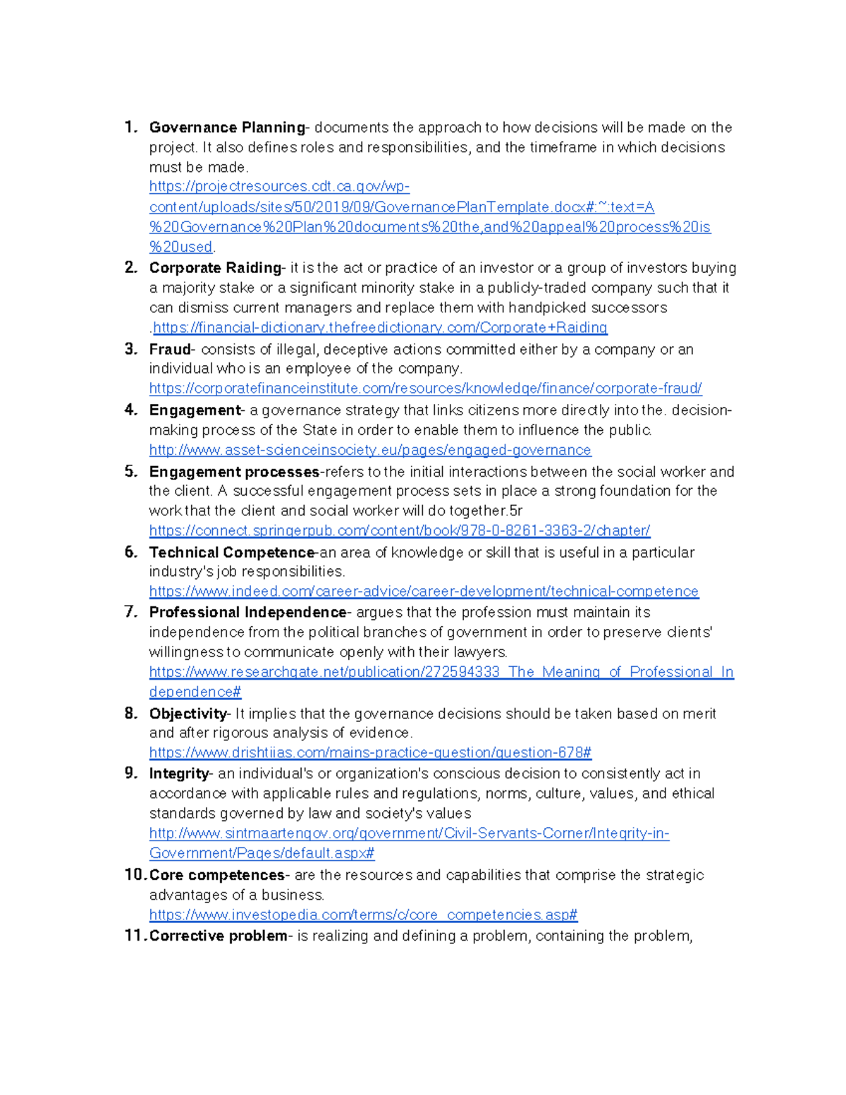 Governance-1 23 - terminologies - 1. Governance Planning- documents the ...