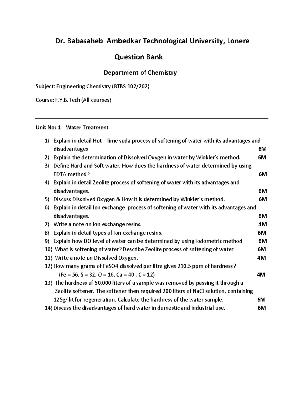 Engg-Chemistry BTBS 102202 - Dr. Babasaheb Ambedkar Technological ...