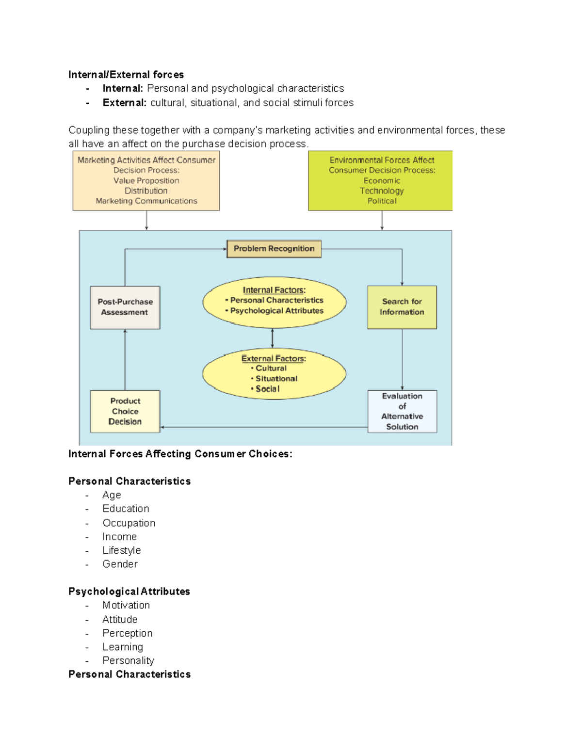 Chapter 2 Notes - Internal/External forces - Internal: Personal and ...