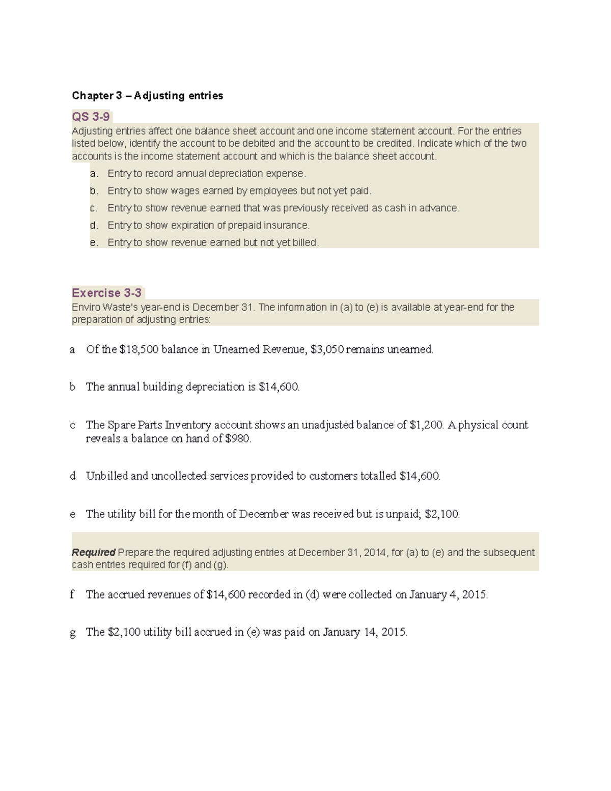 Chapter 3 - Quick Study 3-9 Exercise 3-3 with Solutions - Chapter 3 ...
