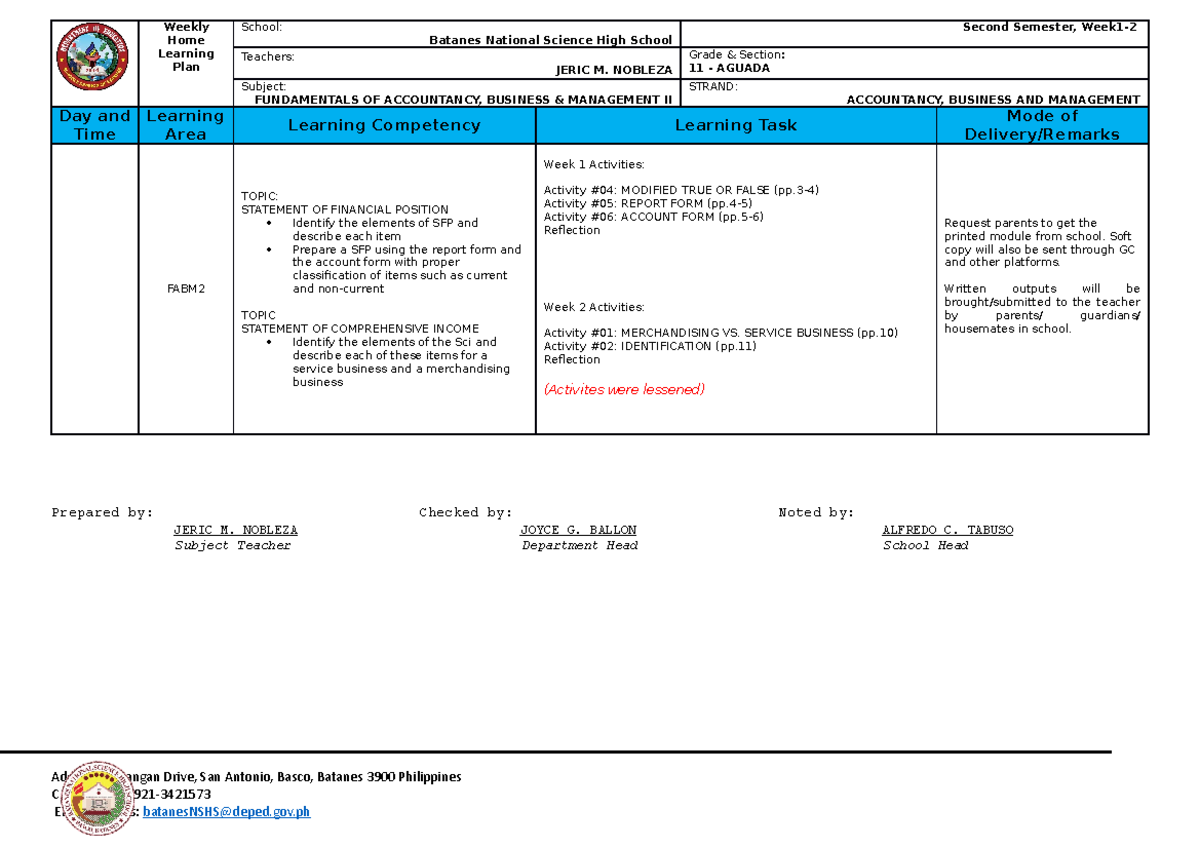 Fundamentals of Accountancy, Business and Management 1 - Weekly Home ...