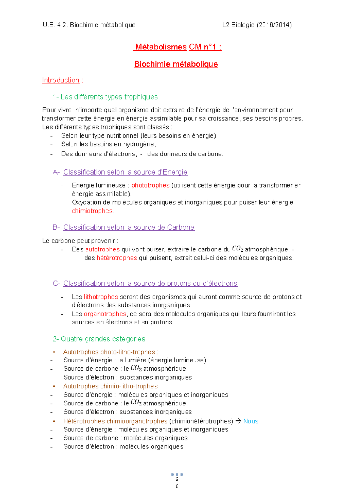 01-Introduction - Cours de métabolisme L2 - Warning: TT: undefined function: 32 2 Métabolismes ...