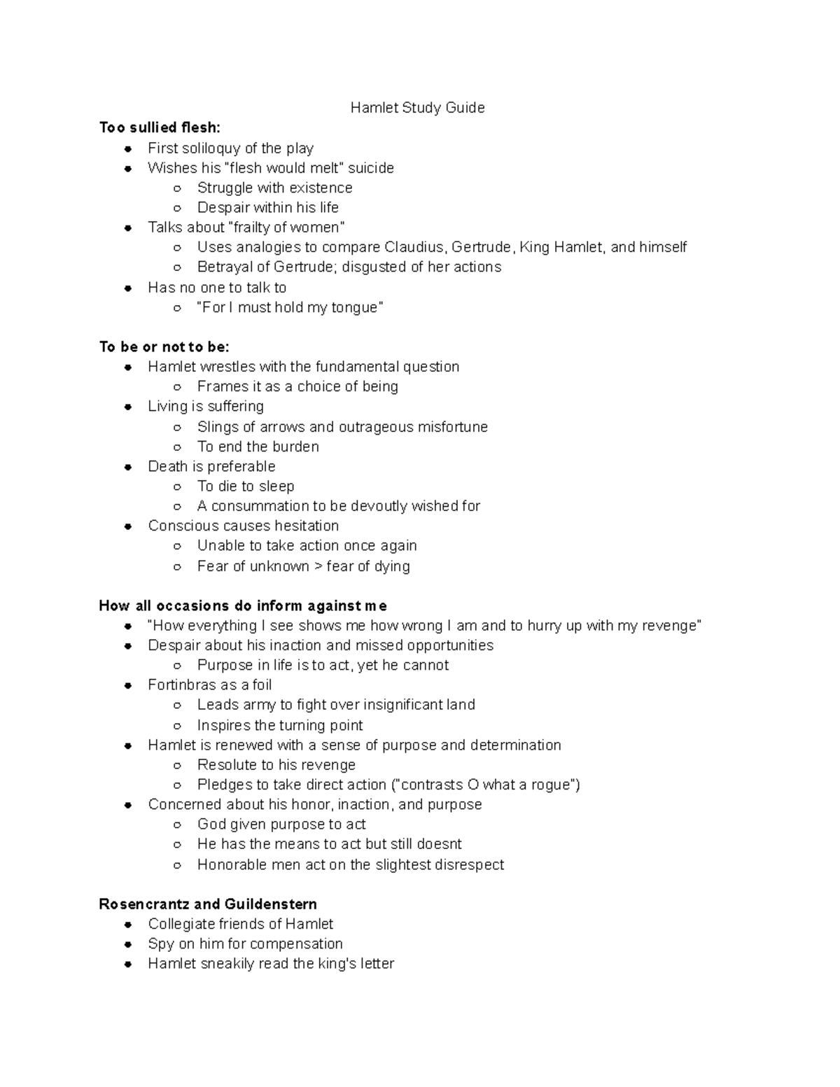 Hamlet study guide - Hamlet Study Guide Too sullied flesh: First ...