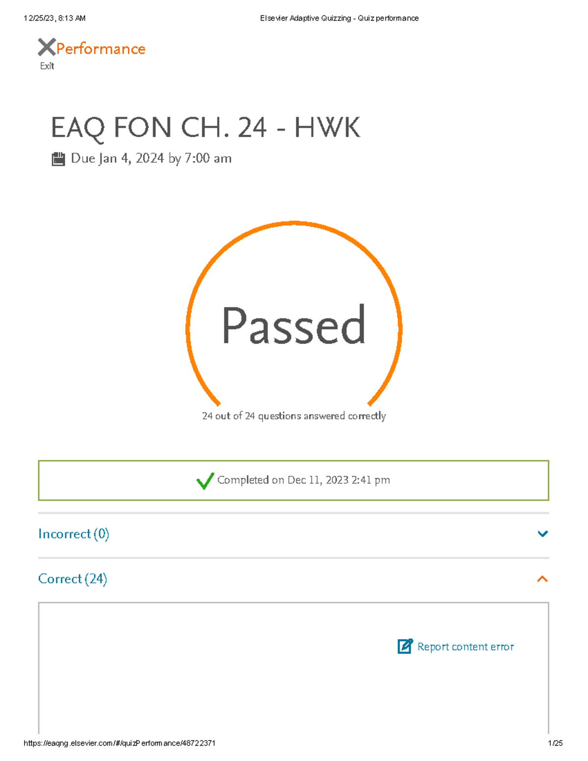 EAQ FON CH. 24 - HWK - medsurg - ####### Exit Performance EAQ FON CH ...