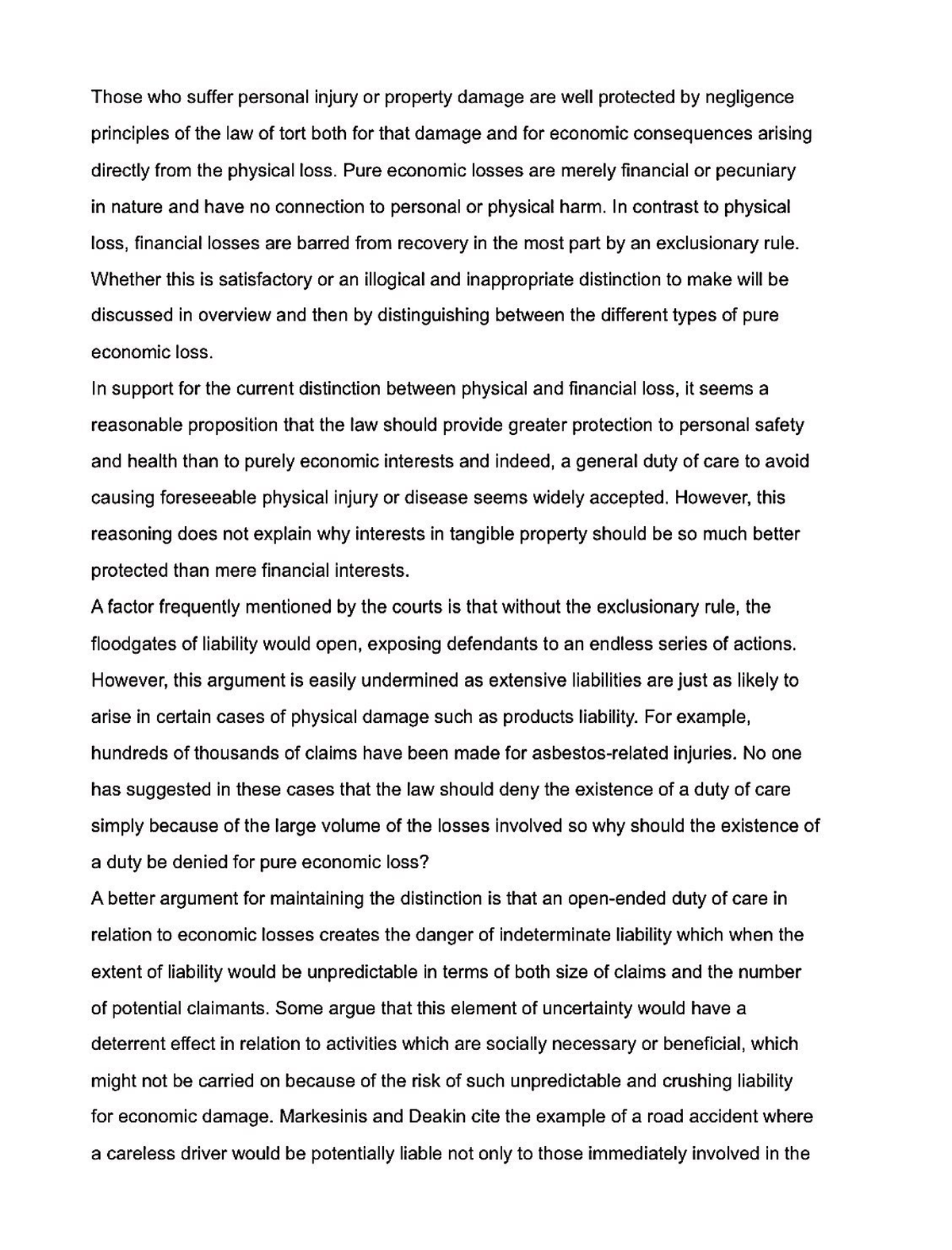 Pure Economic Loss Essay - Those who suffer personal injury or property ...