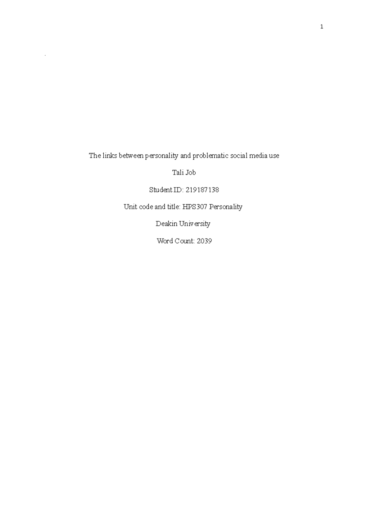 HPS307 791 Lab Report template APA7 T3 2021 - . The links between ...