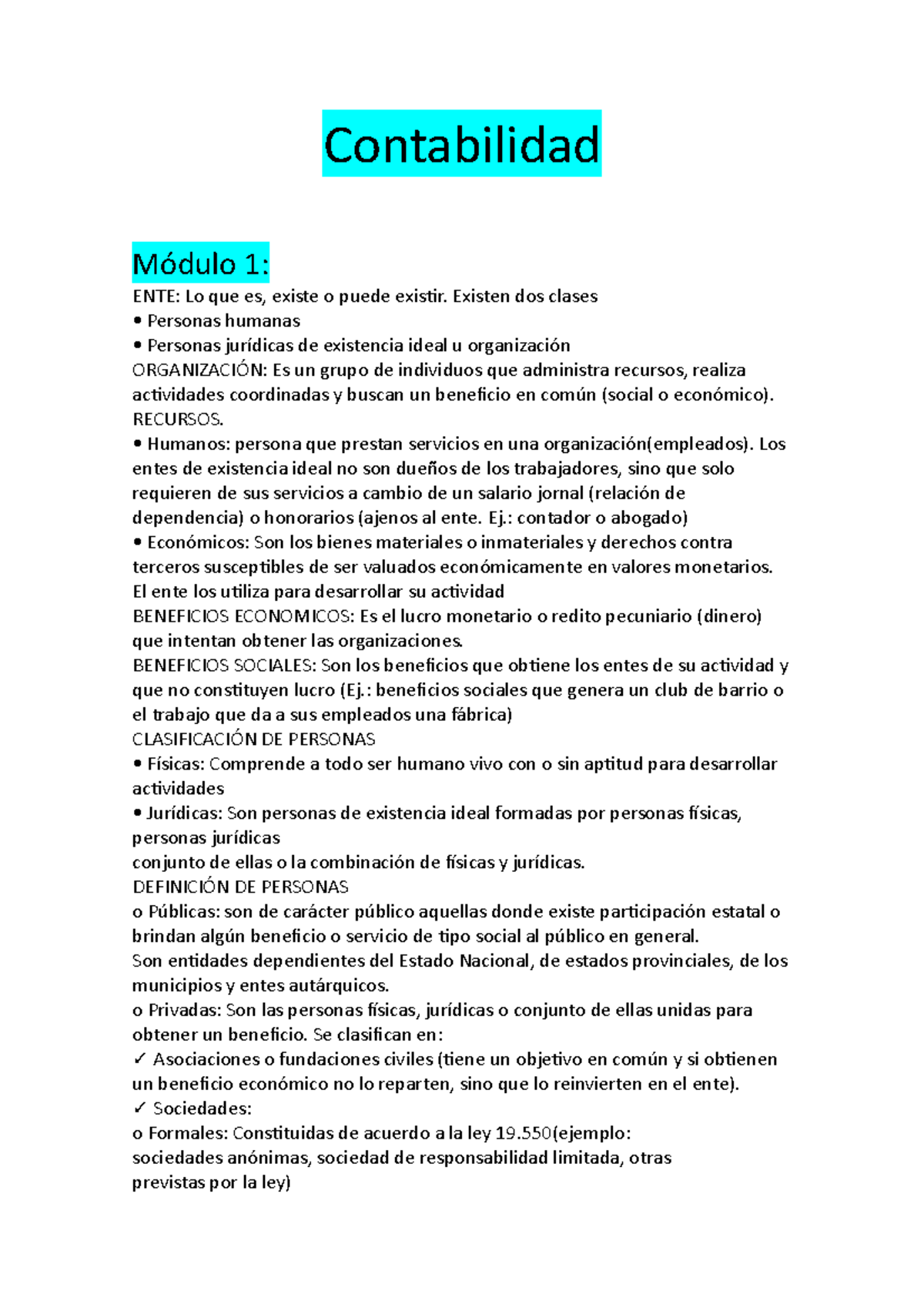 Contabilidad - ejercicio - Contabilidad Módulo 1: ENTE: Lo que es ...
