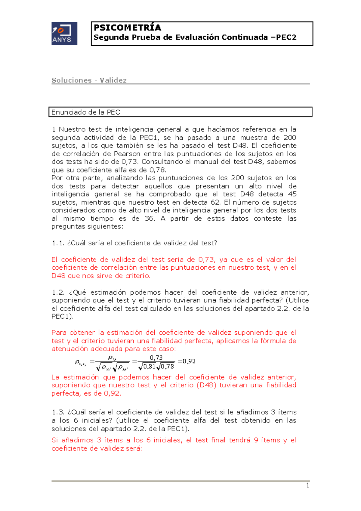 Soluciones PEC 2(15 16 1) - PSICOMETRÍA Segunda Prueba de Evaluación ...