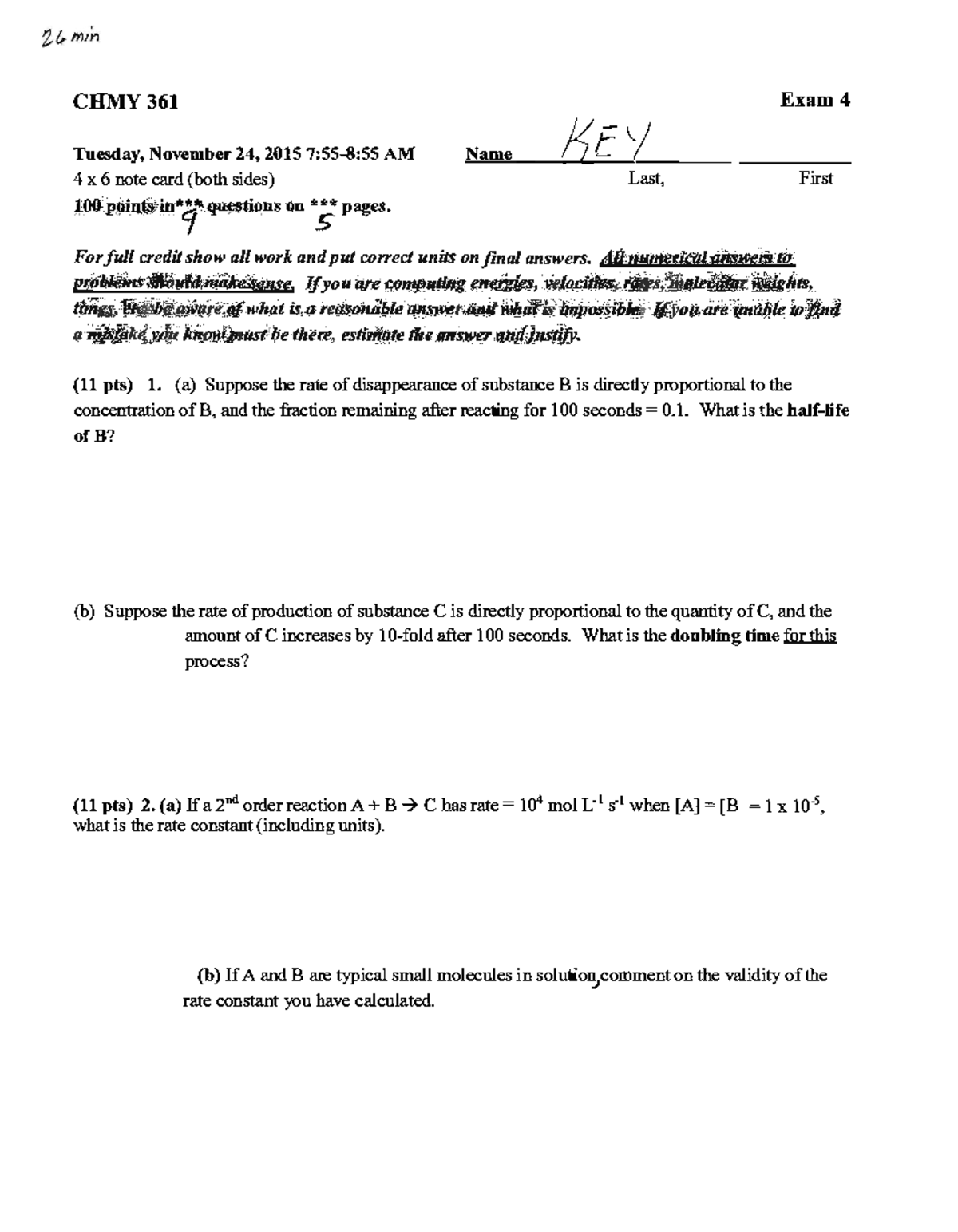 361 15ex4key 1 blank - Past exam paper - CHMY 361 - MSU - Studocu