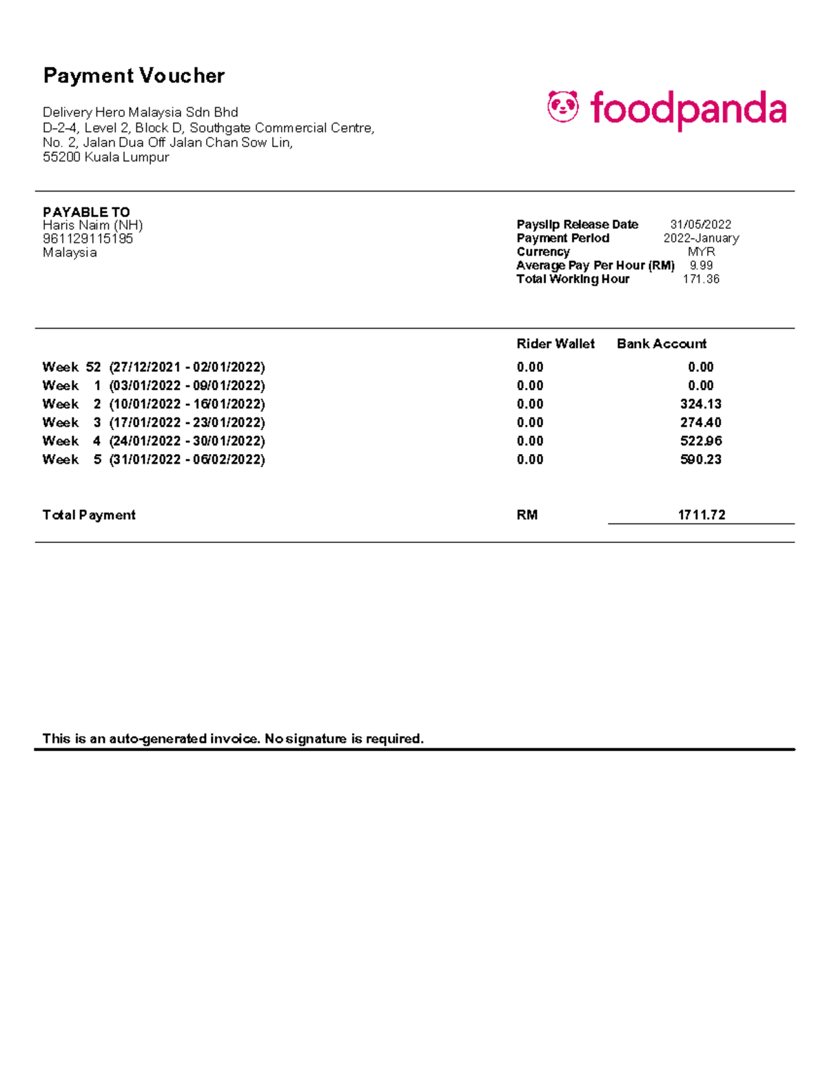 Payslip Jan 2022 to June 2022 - Delivery Hero Malaysia Sdn Bhd D-2-4 ...