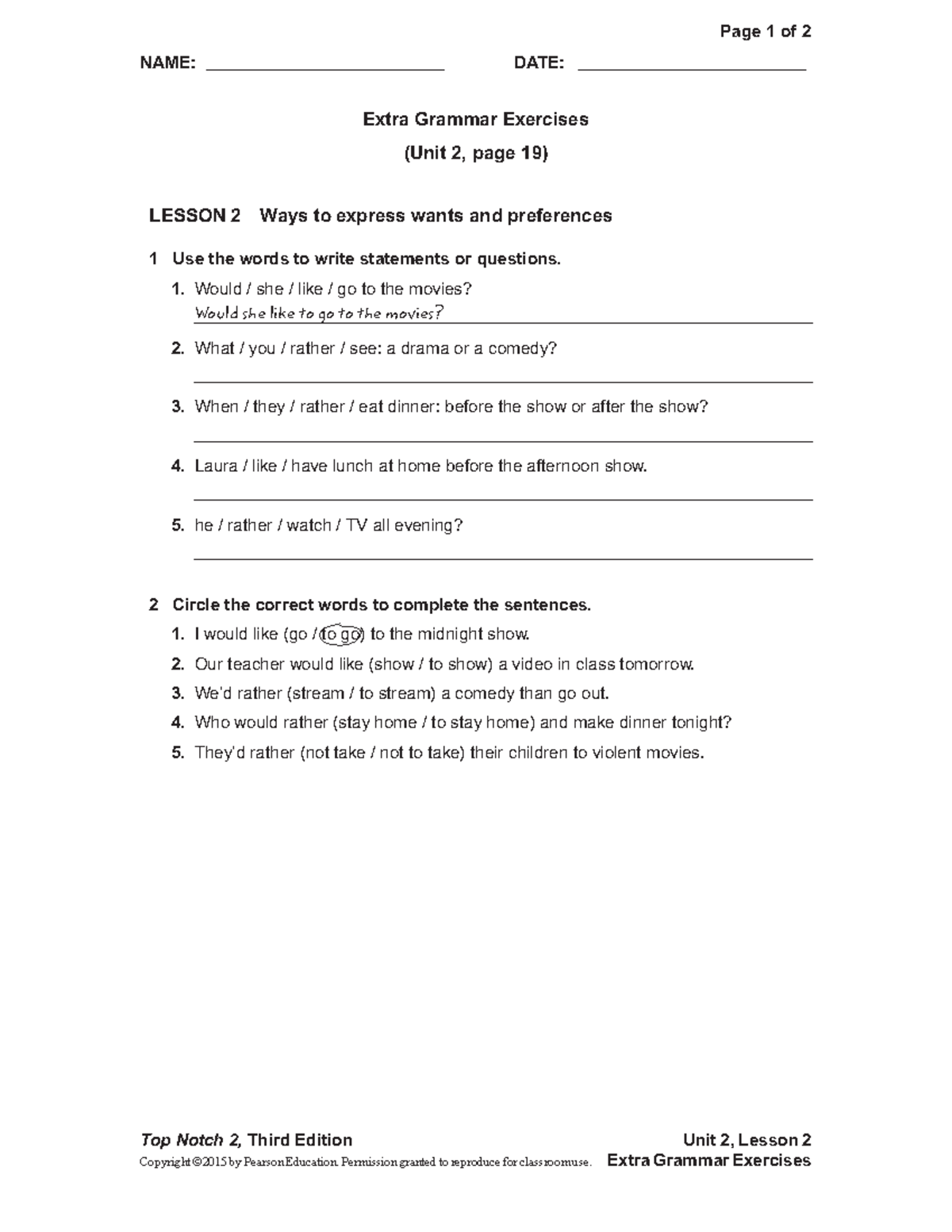 Unit 02 Extra Grammar Exercises part2 - NAME: _________________________ DATE: - Studocu