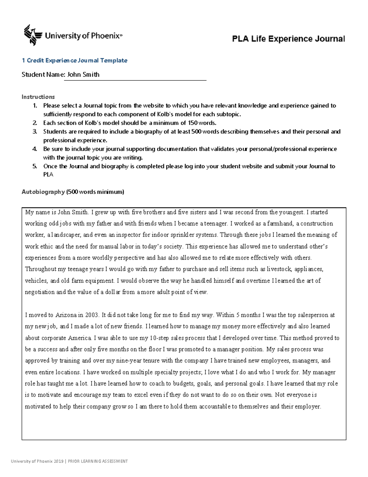 Sample-journal-1-credit - 1 Credit Experience Journal Template Student ...