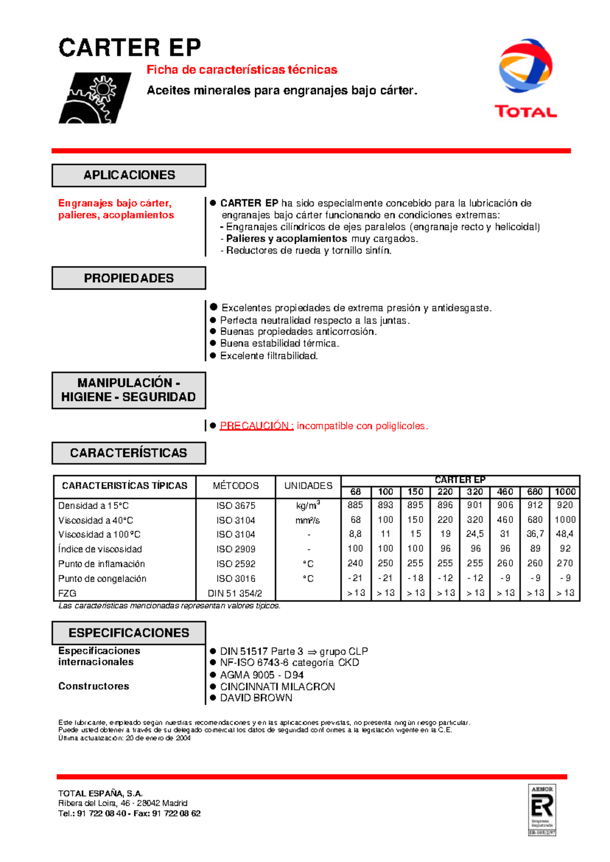 8. Carter-EP 220 - Hoja de seguridad español - TOTAL ESPAÑA, S. Ribera ...