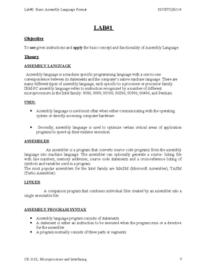 Lab 2 - Lab - LAB # 2 INTRODUCTION TO MIPS ASSEMBLY LANGUAGE OBJECTIVE To explain the basics of ...