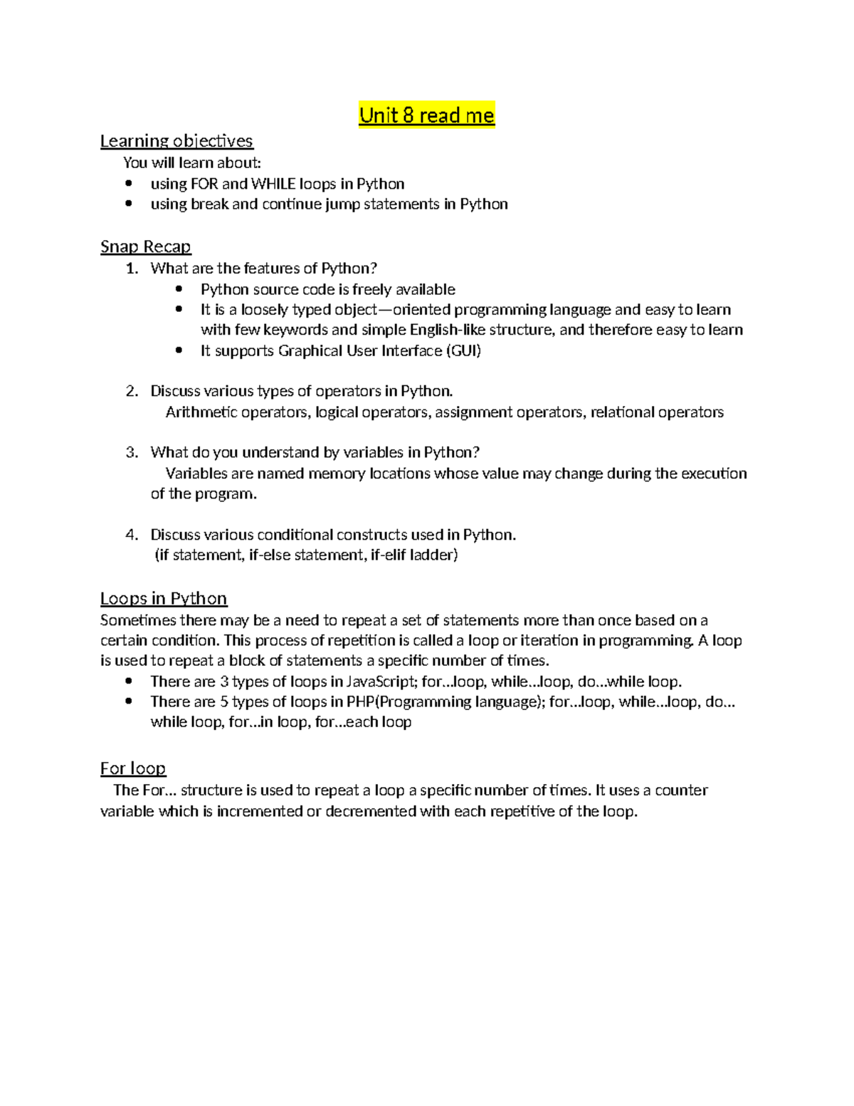 Unit8 readme - Unit 8 read me Learning objectives You will learn about ...