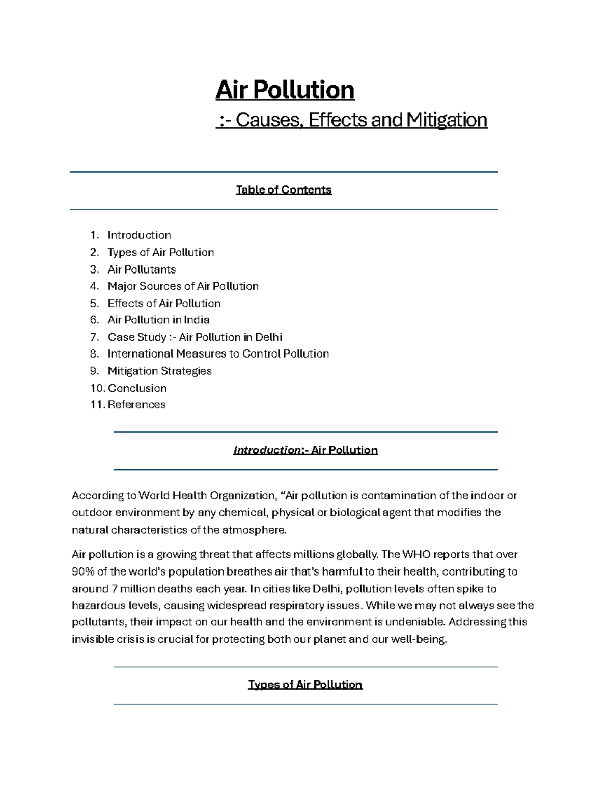 Assignment GEC - Air Pollution - Air Pollution :- Causes, Effects and ...