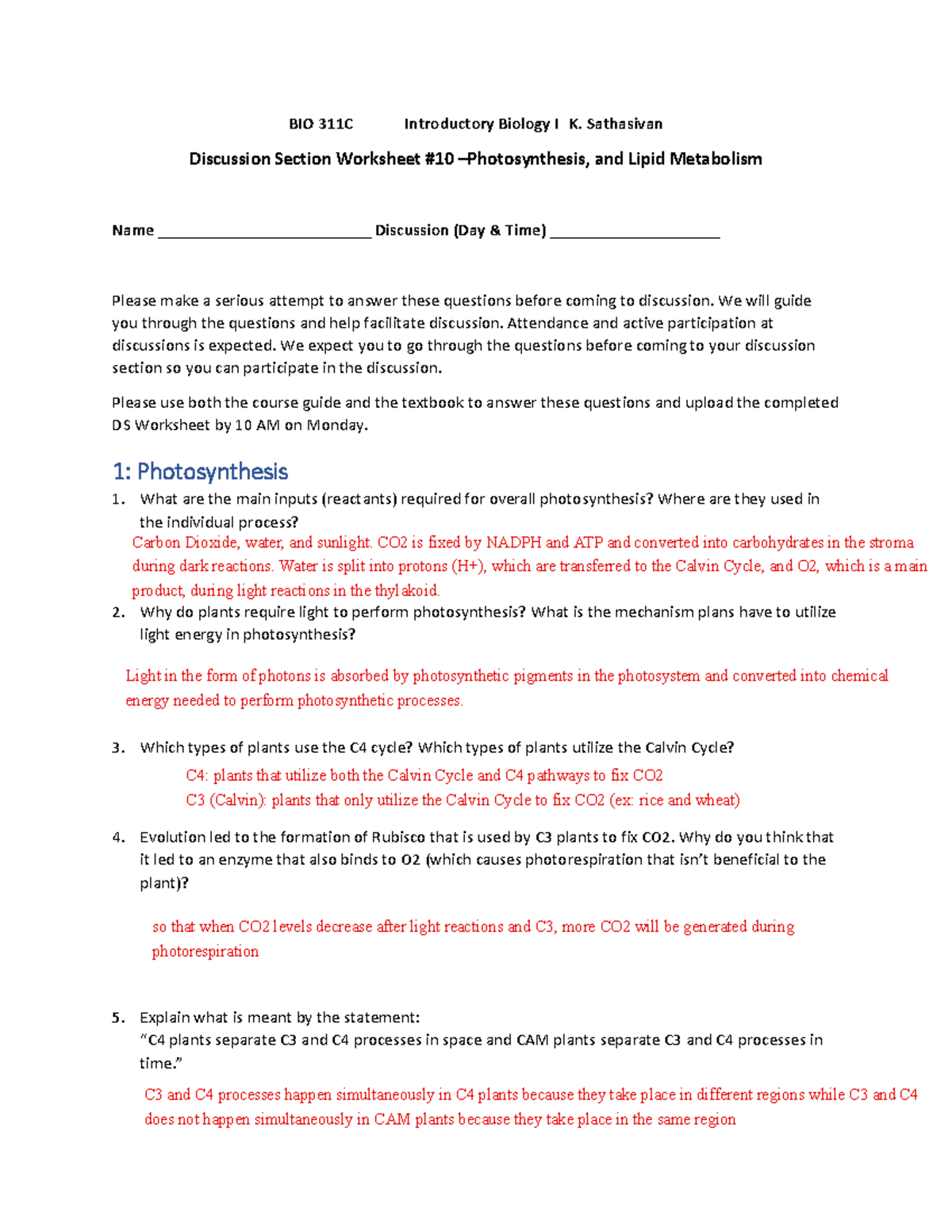 DSW10 - Completed Discussion Worksheet 10. Professor - K. Sata ...