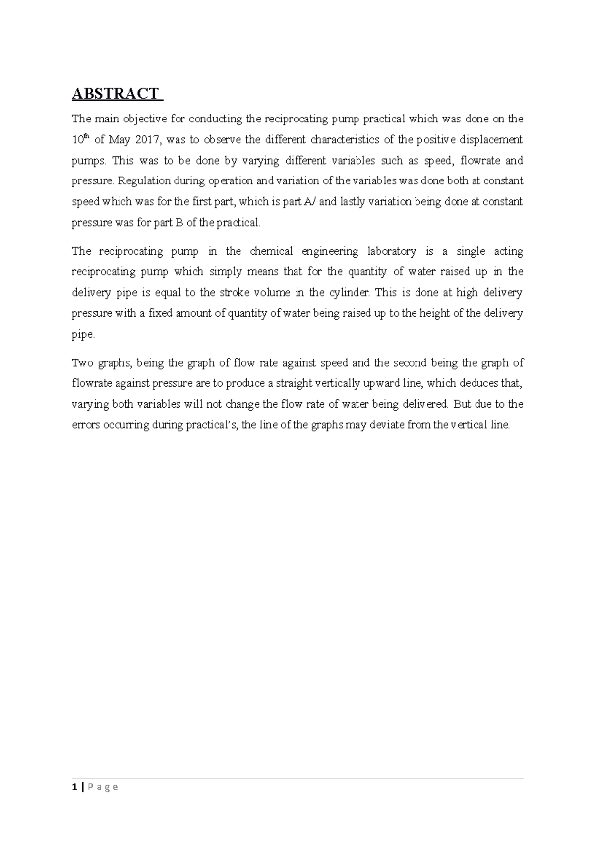 Reciprocating PUMP - ABSTRACT The main objective for conducting the ...