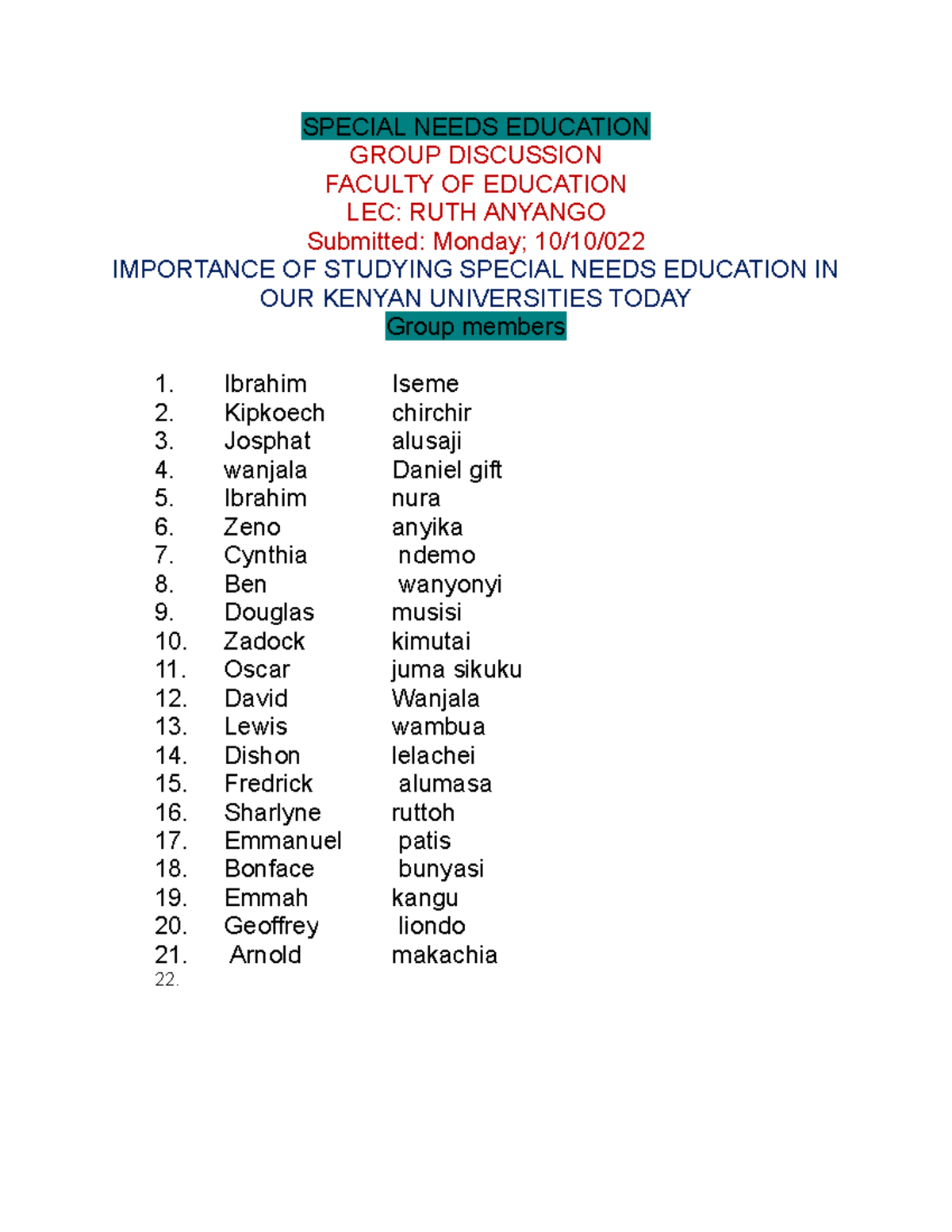 Discussion ON ESE 2 - Introduction - SPECIAL NEEDS EDUCATION GROUP ...
