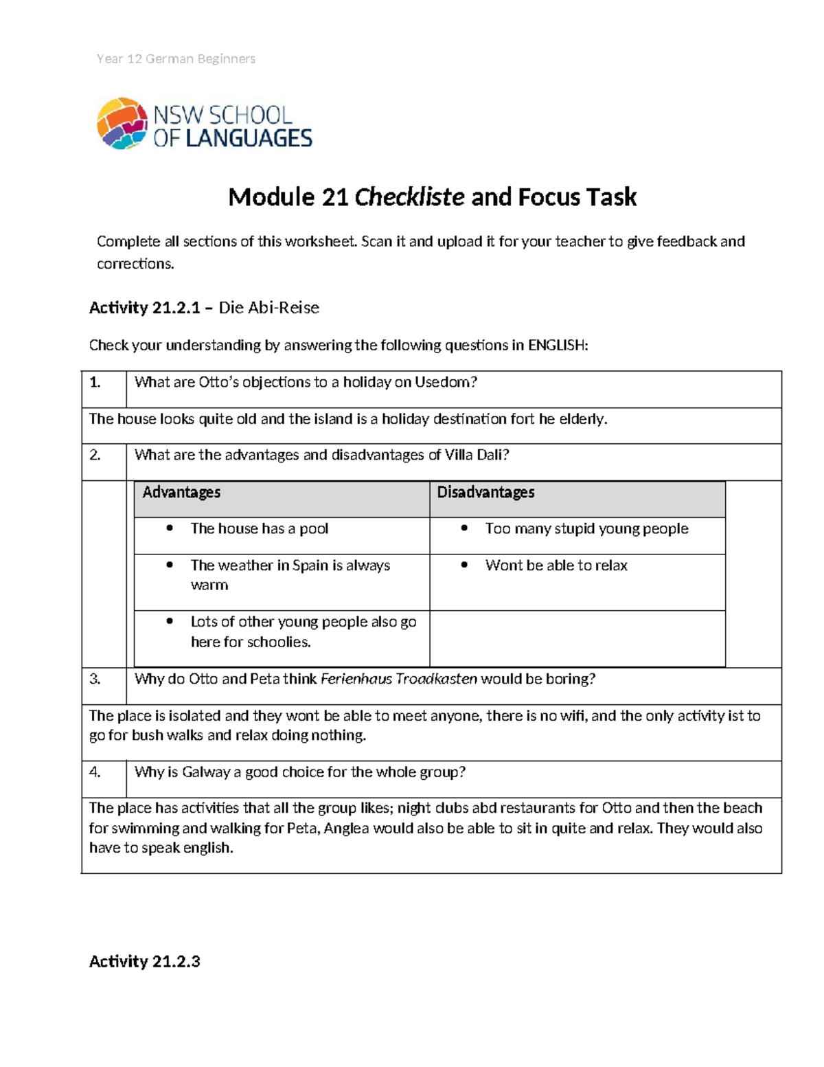 GMB12 Checklist and Focus Task Module 21 - Module 21 Checkliste and ...