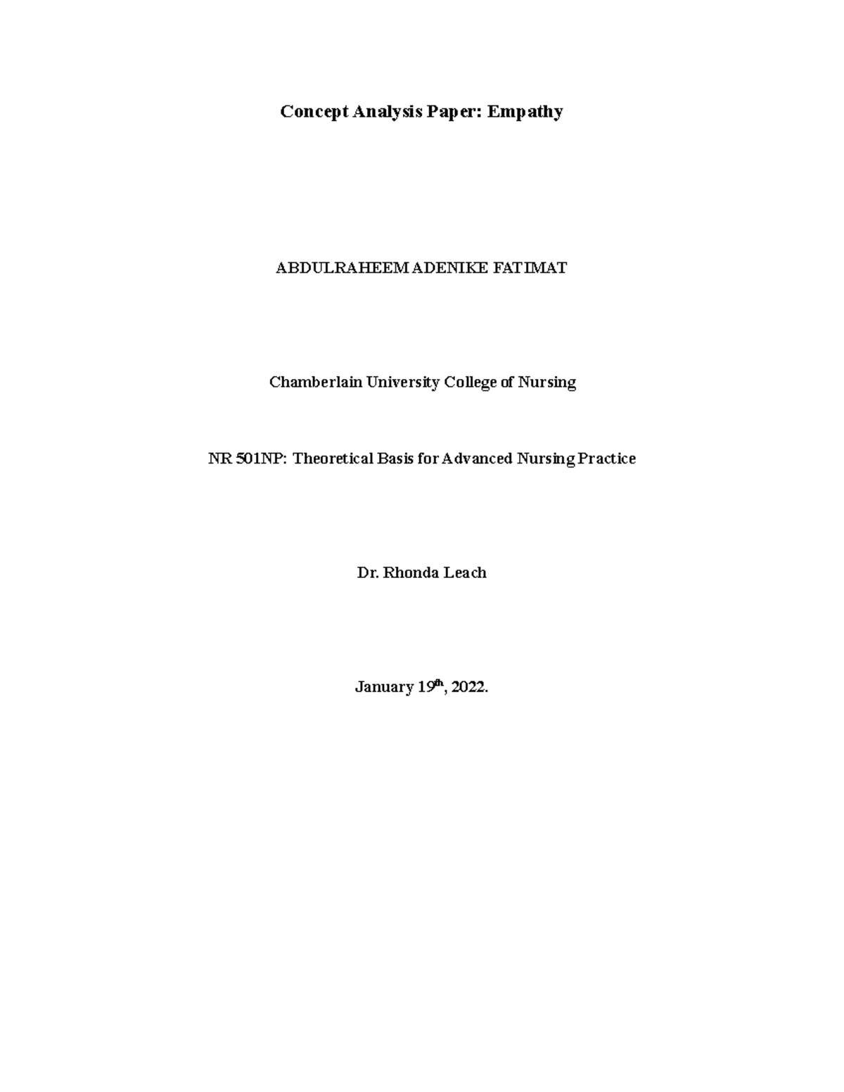 Concept analysis paper - Concept Analysis Paper: Empathy ABDULRAHEEM ...