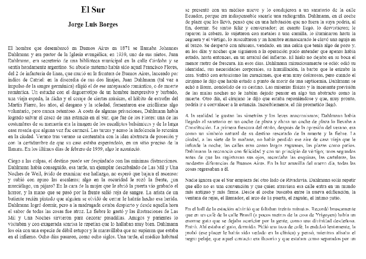El sur jorge luis borges - El Sur se presentó con un médico nuevo y lo ...