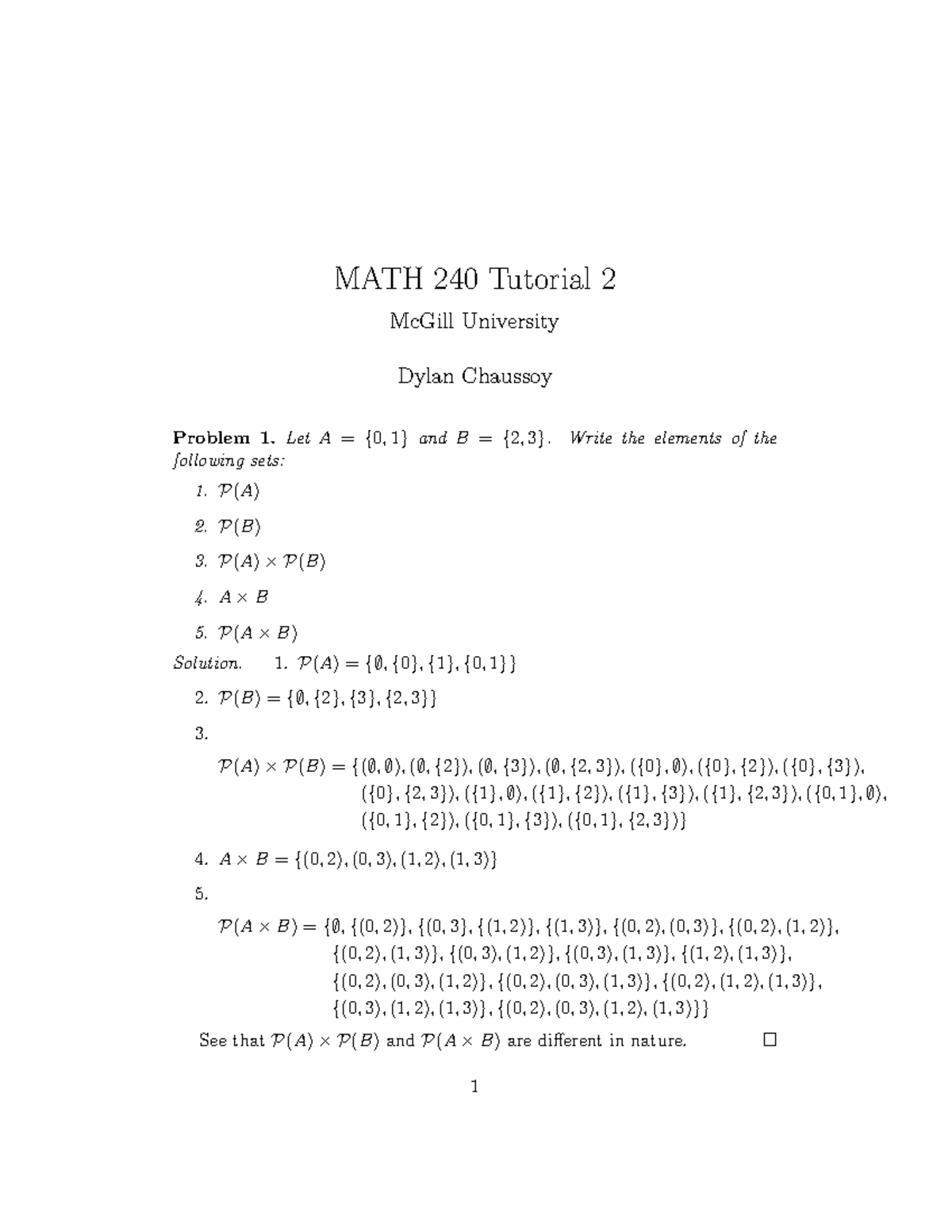 Tutorial 2 Notes - MATH 240 Tutorial 2 McGill University Dylan Chaussoy ...