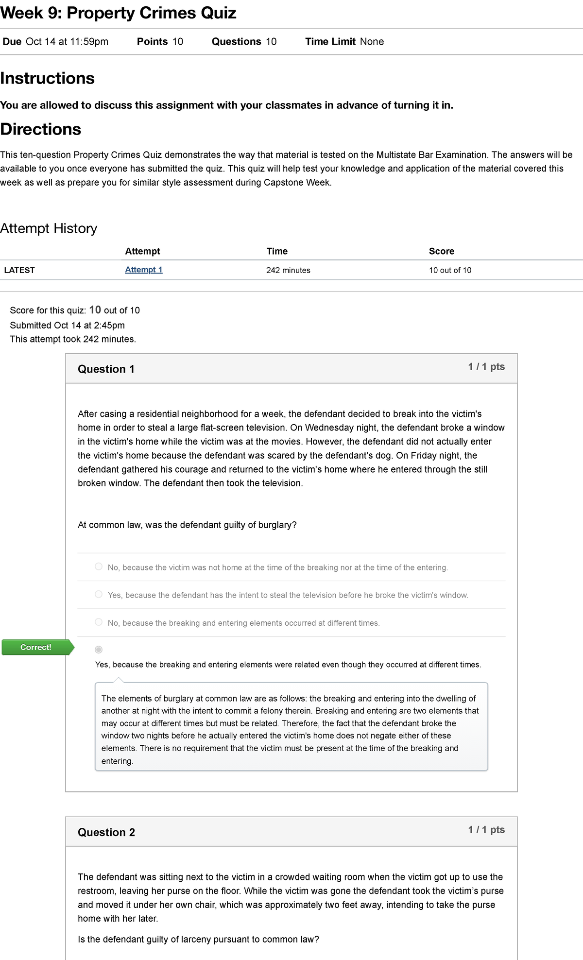 QUIZ chpt. - quiz - Week 9: Property Crimes Quiz Due Oct 14 at 11:59pm ...