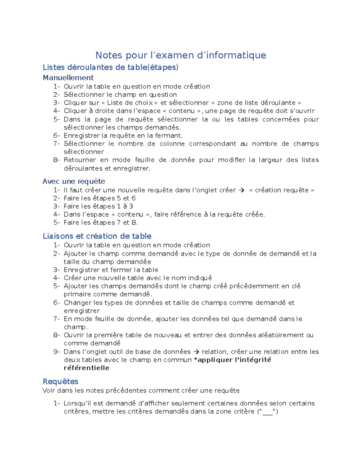Révision pour examen informatique - Notes pour l’examen d’informatique ...