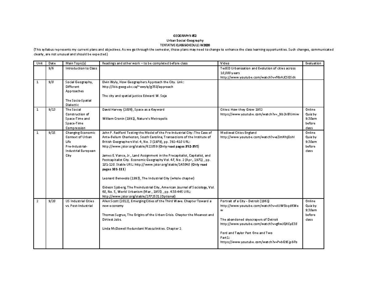GEOG452 Schedule f22 - GEOGRAPHY 452 Urban Social Geography TENTATIVE ...
