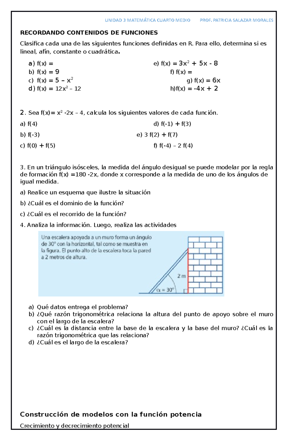 GUIA N°0 IV Medio 2DO SEM - UNIDAD 3 MATEMÁTICA CUARTO MEDIO PROF. PATRICIA SALAZAR MORALES ...