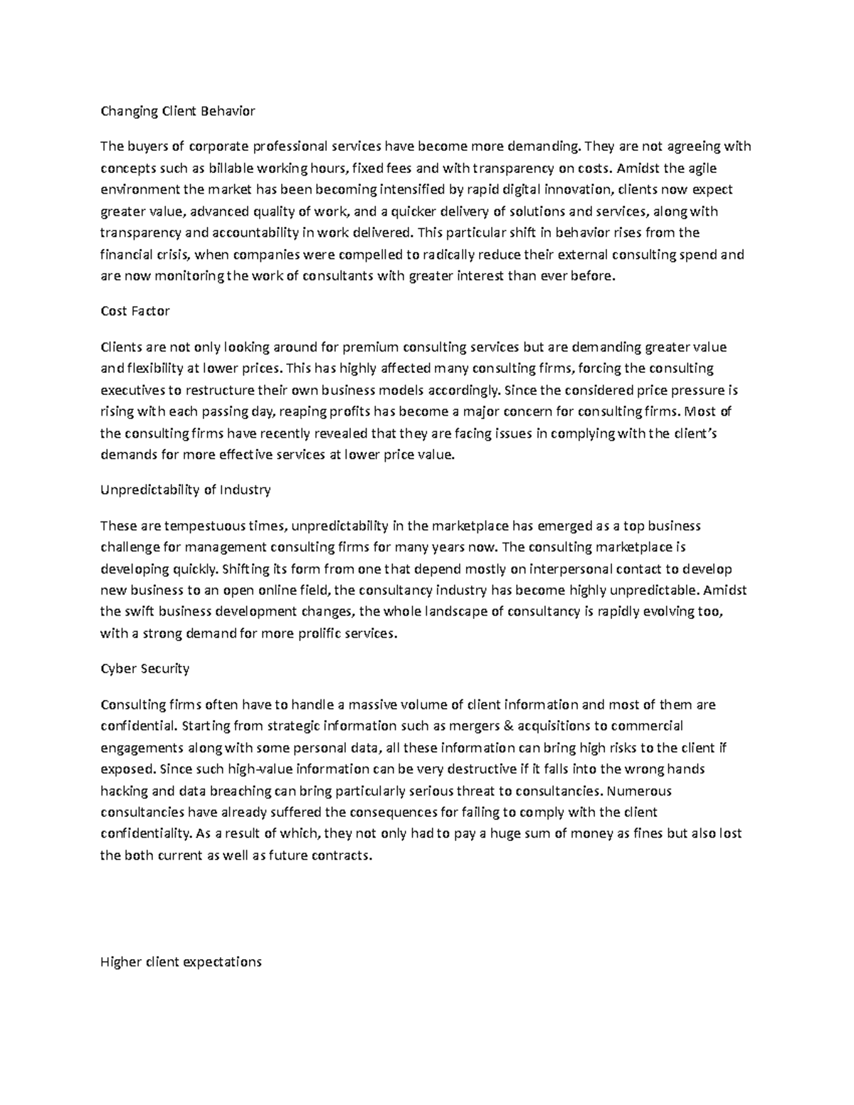 Contemporary issues in consultancy-WPS Office - Changing Client Behavior The buyers of corporate ...