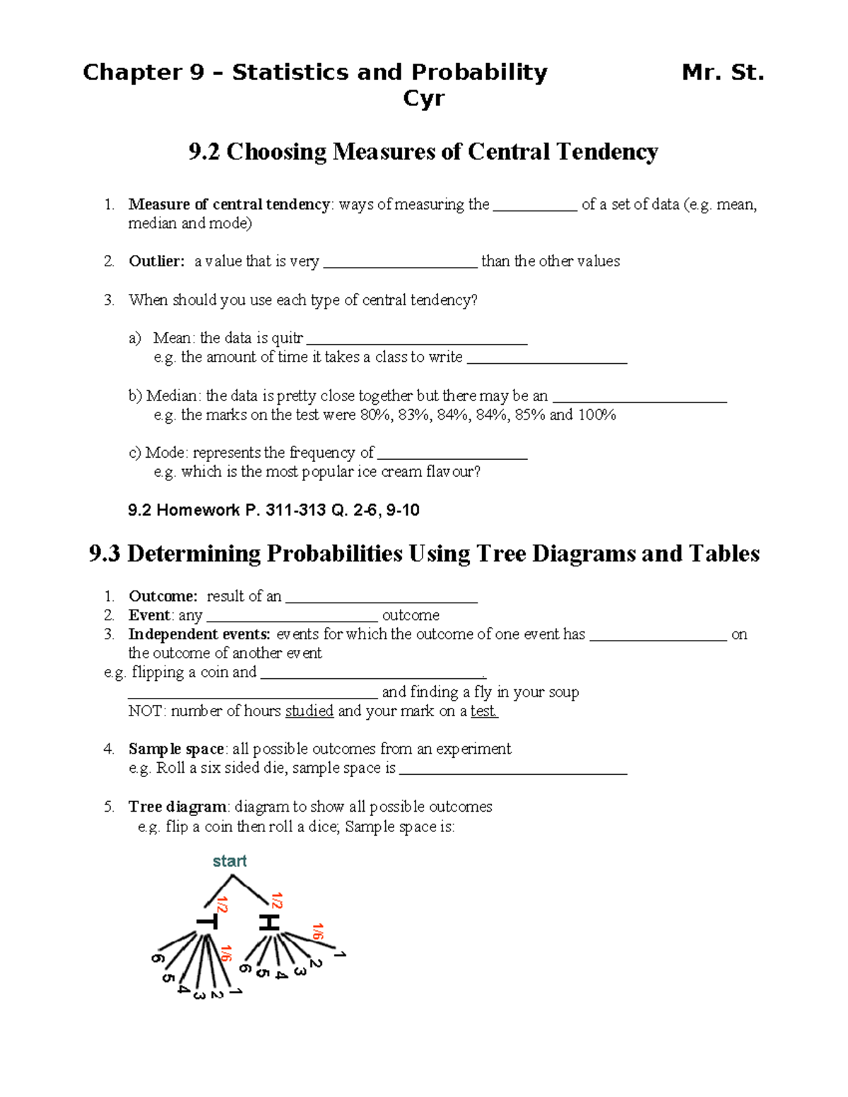 Ch. 9 GAP Notes for 9.2 and 9 - Chapter 9 – Statistics and Probability ...