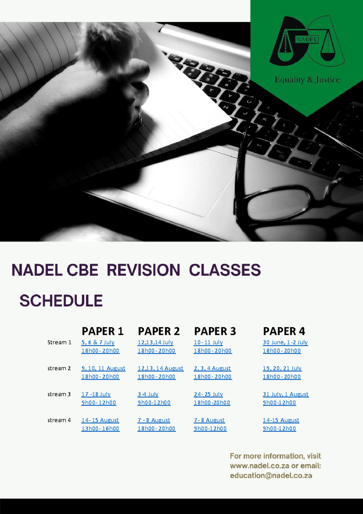 Nadel CBE August Revision Schedule - PAPER 1 PAPER 2 PAPER 3 PAPER 4 ...