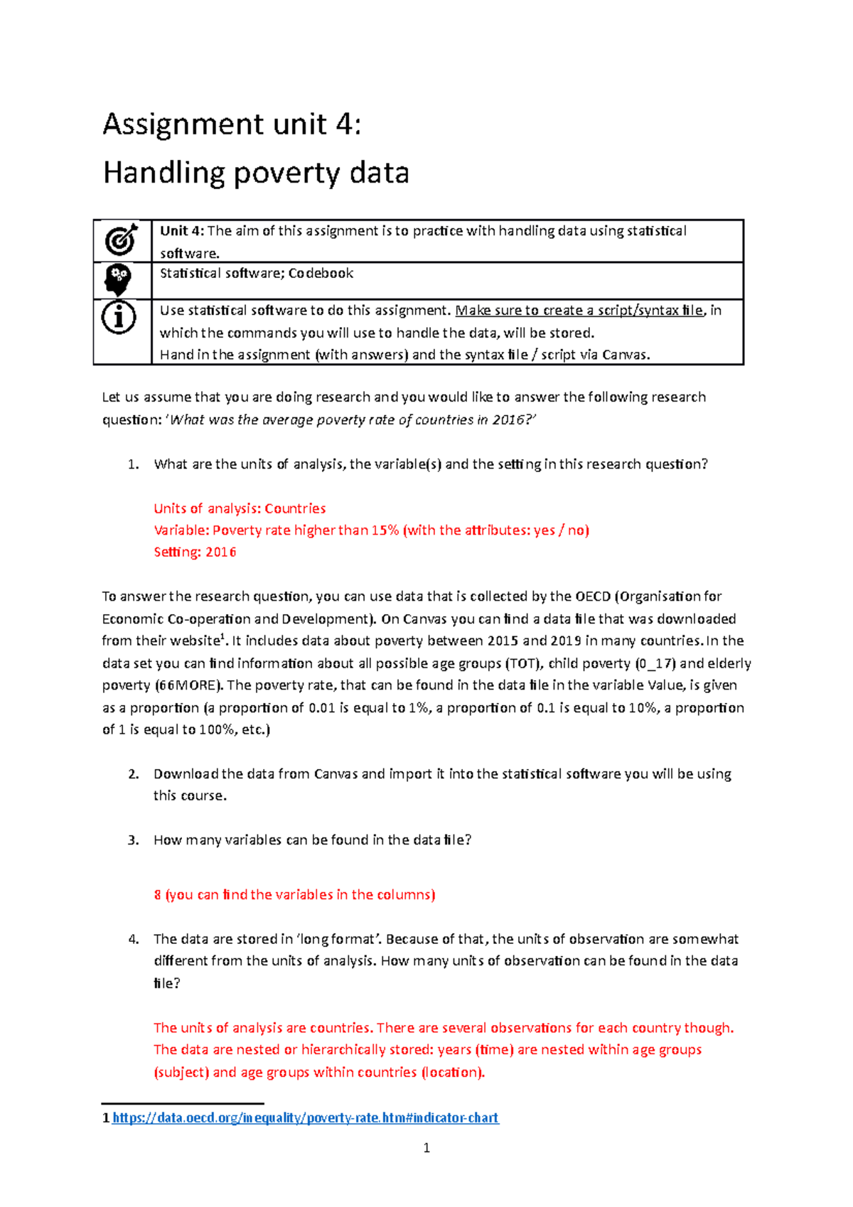 Unit 4 - Assignment with answers - Assignment unit 4: Handling poverty data Unit 4: The aim of ...