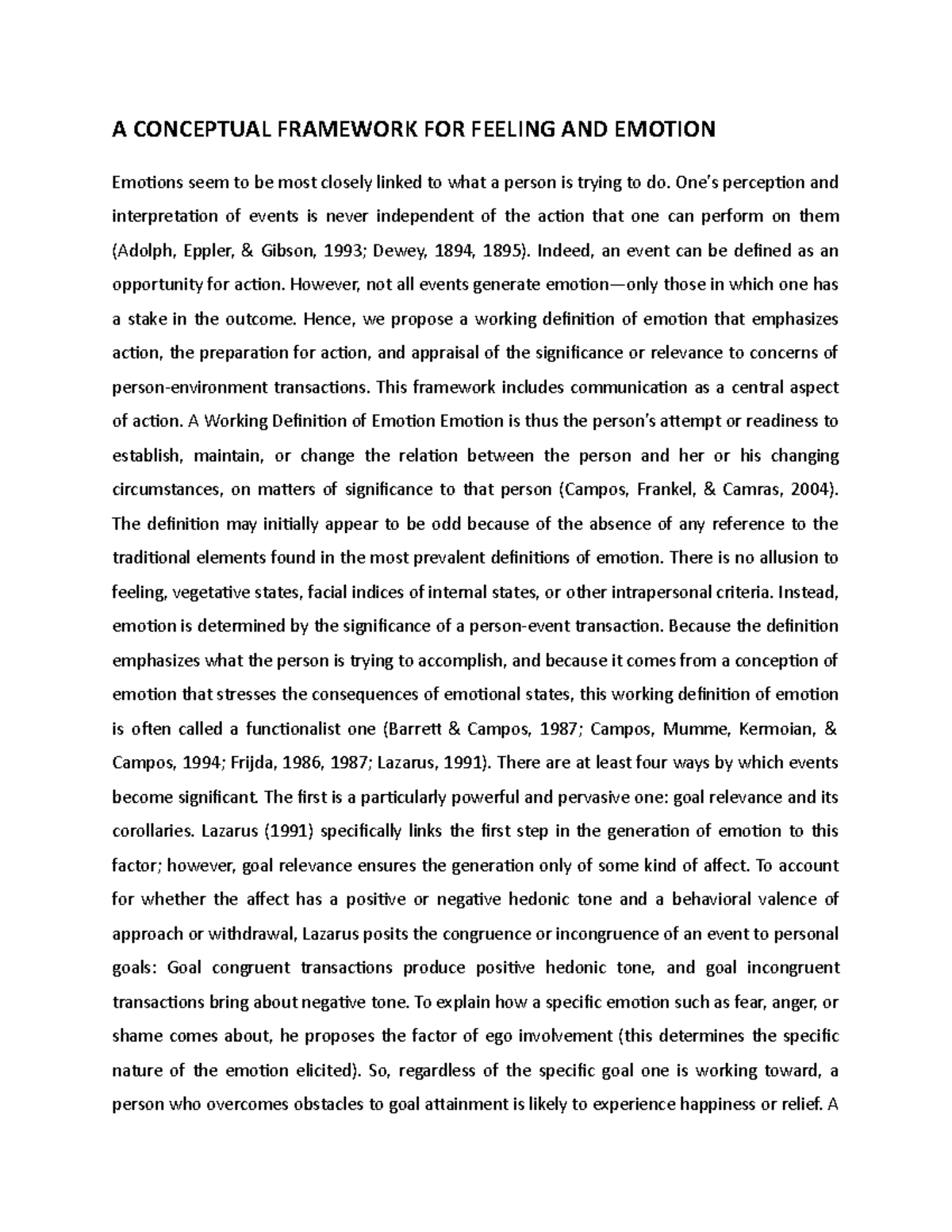 A Conceptual Framework FOR Feeling AND Emotion - A CONCEPTUAL FRAMEWORK ...