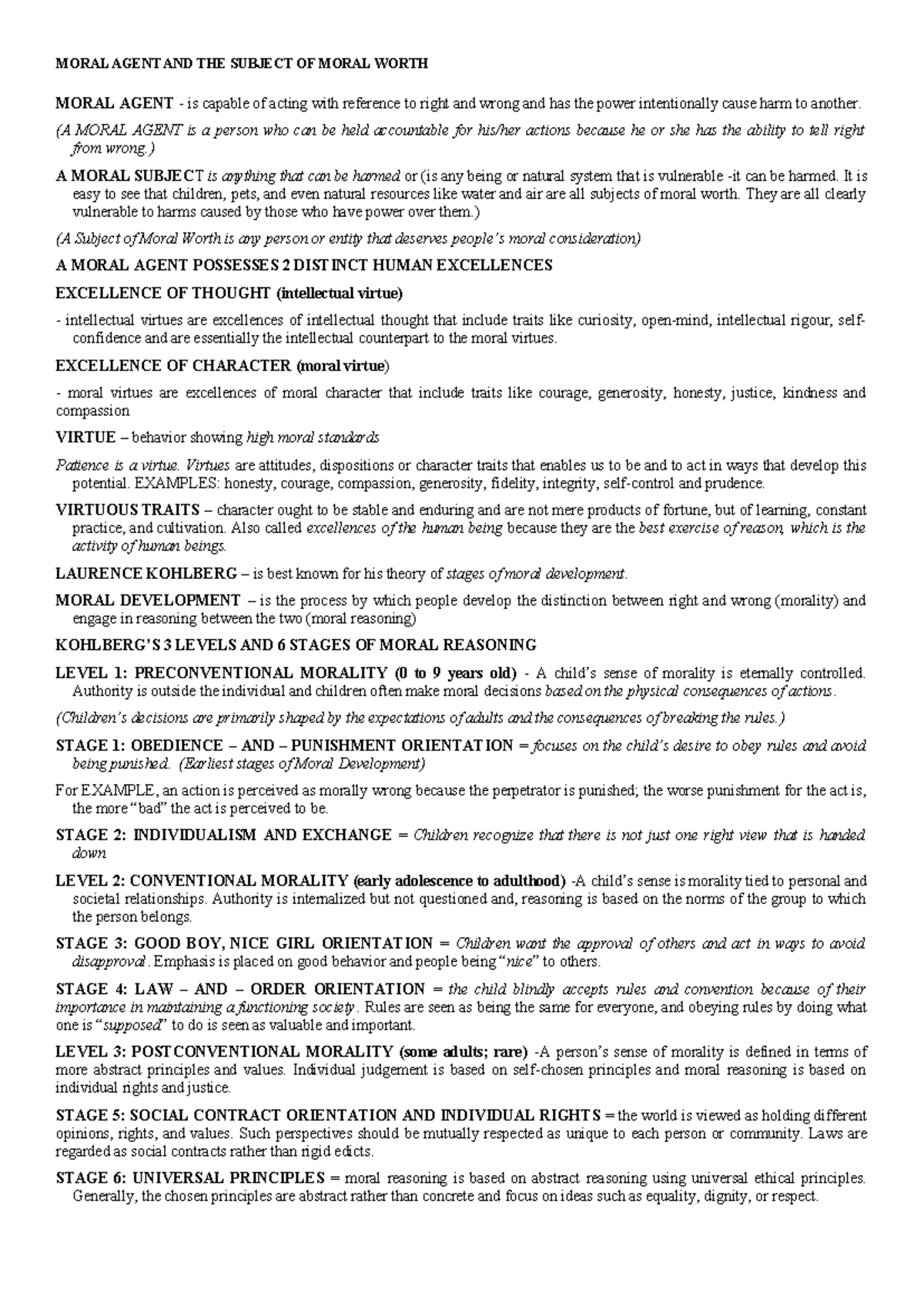 Points 2Review Midterm: Ethics Moral agent and the subject of moral ...