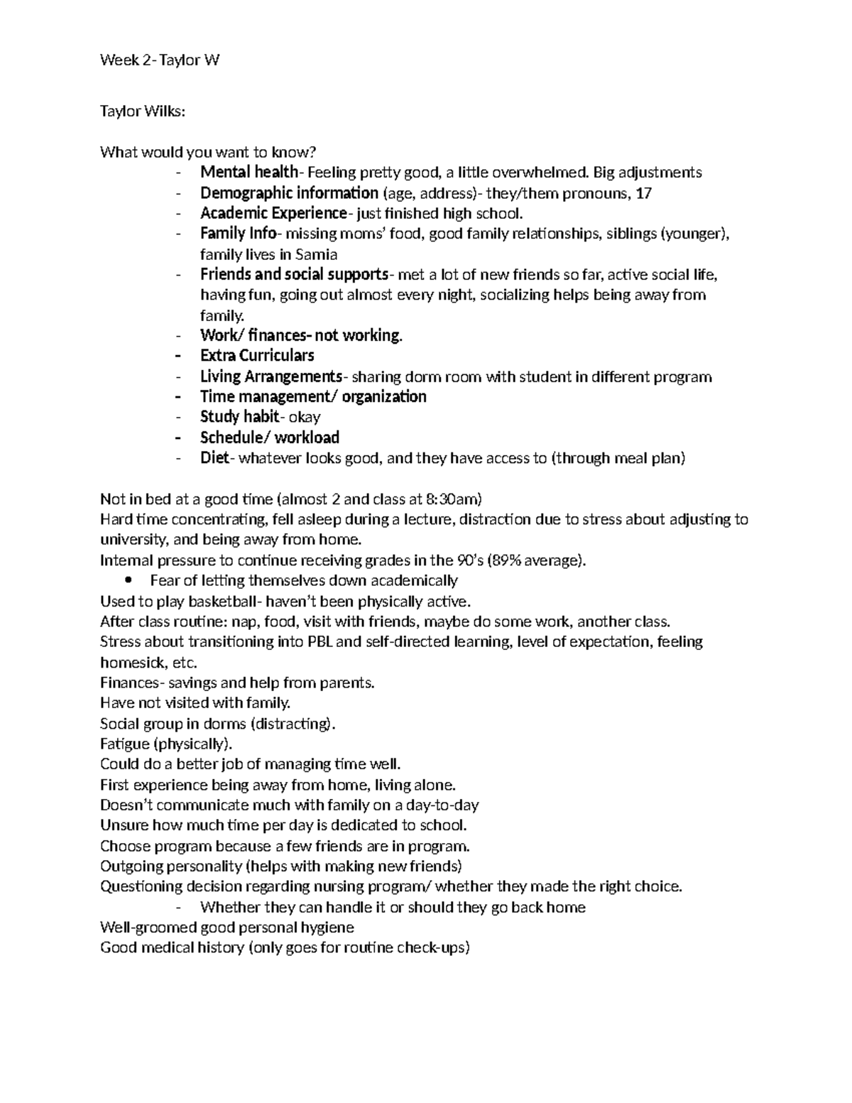 Week 2 - Taylor Wilks - Summary Introduction to Nursing and Health I ...