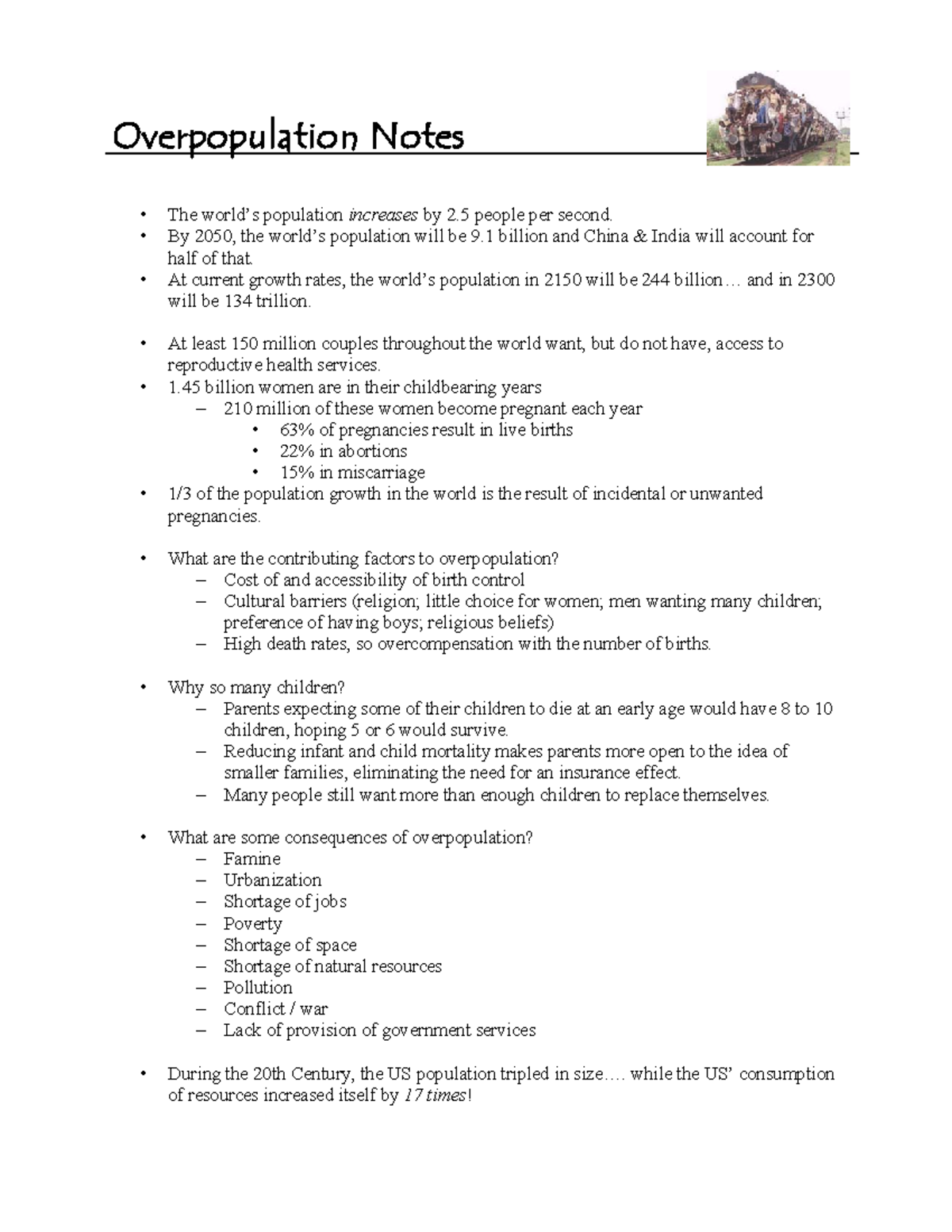 Overpopulation - Comprehensive course notes on world issues ...