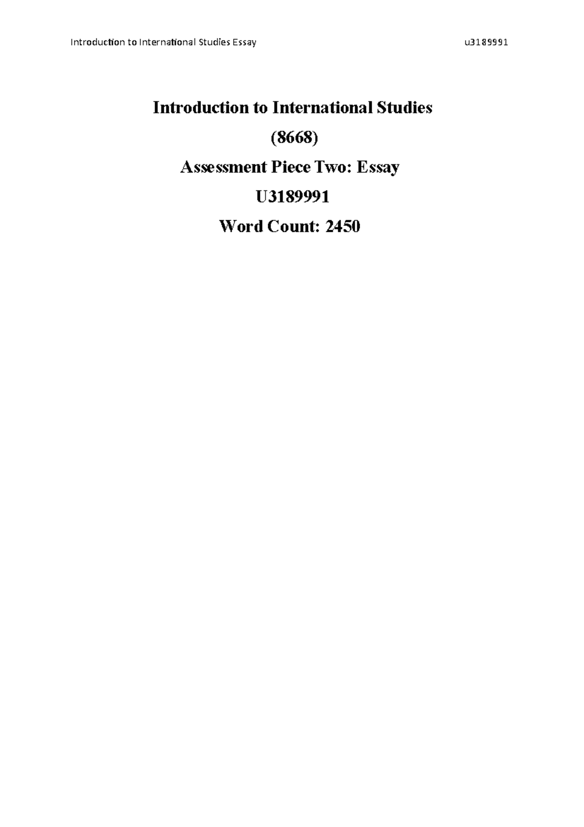 Introduction to International Studies Essay - Introduction to ...