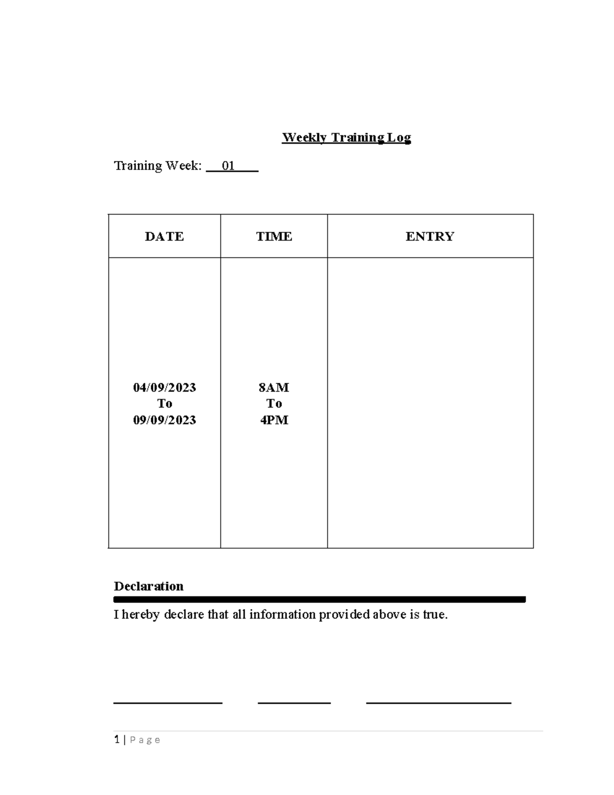 Weekly Training Log PTCL - Weekly Training Log Training Week: 01 DATE ...