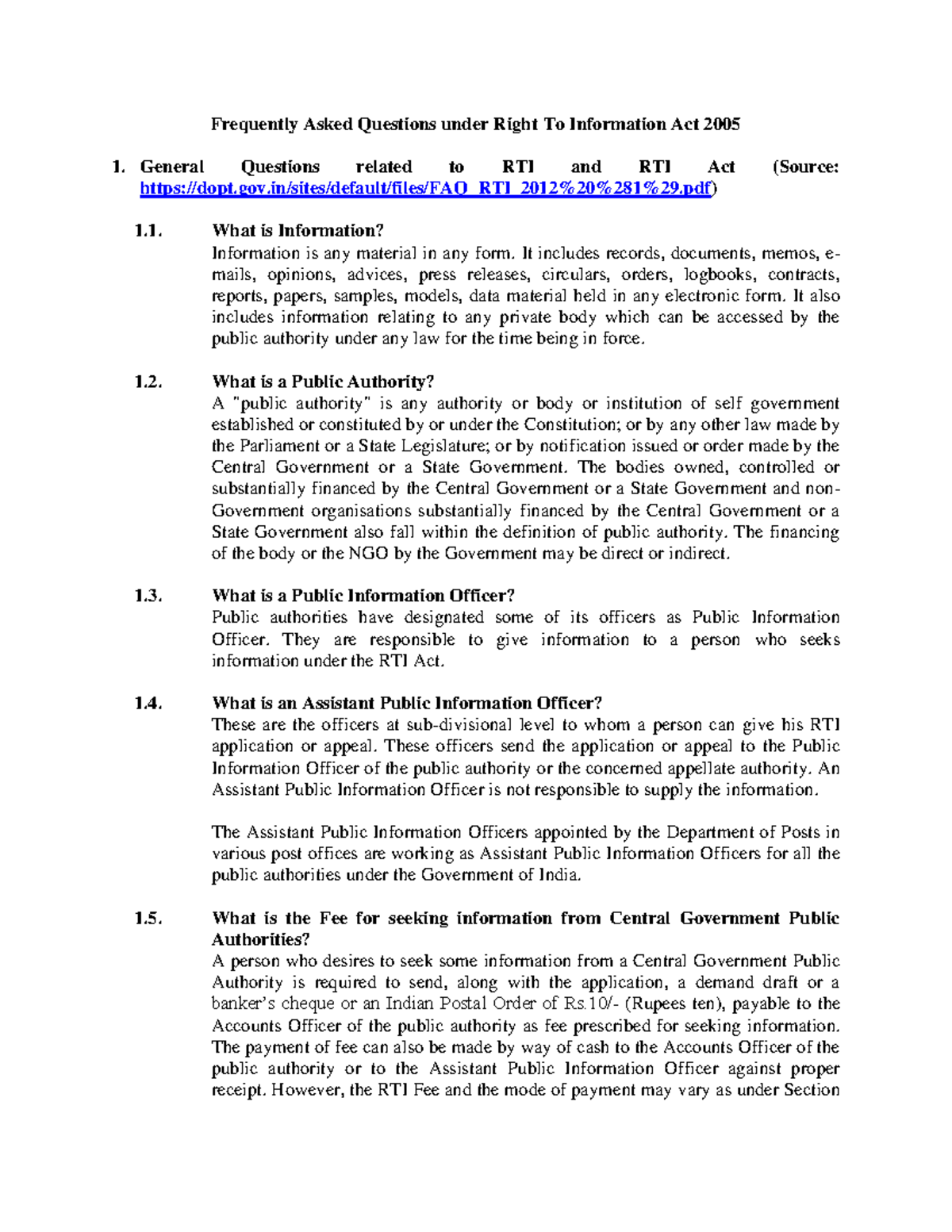 RTI FAQs Incois - Frequently Asked Questions under Right To Information ...