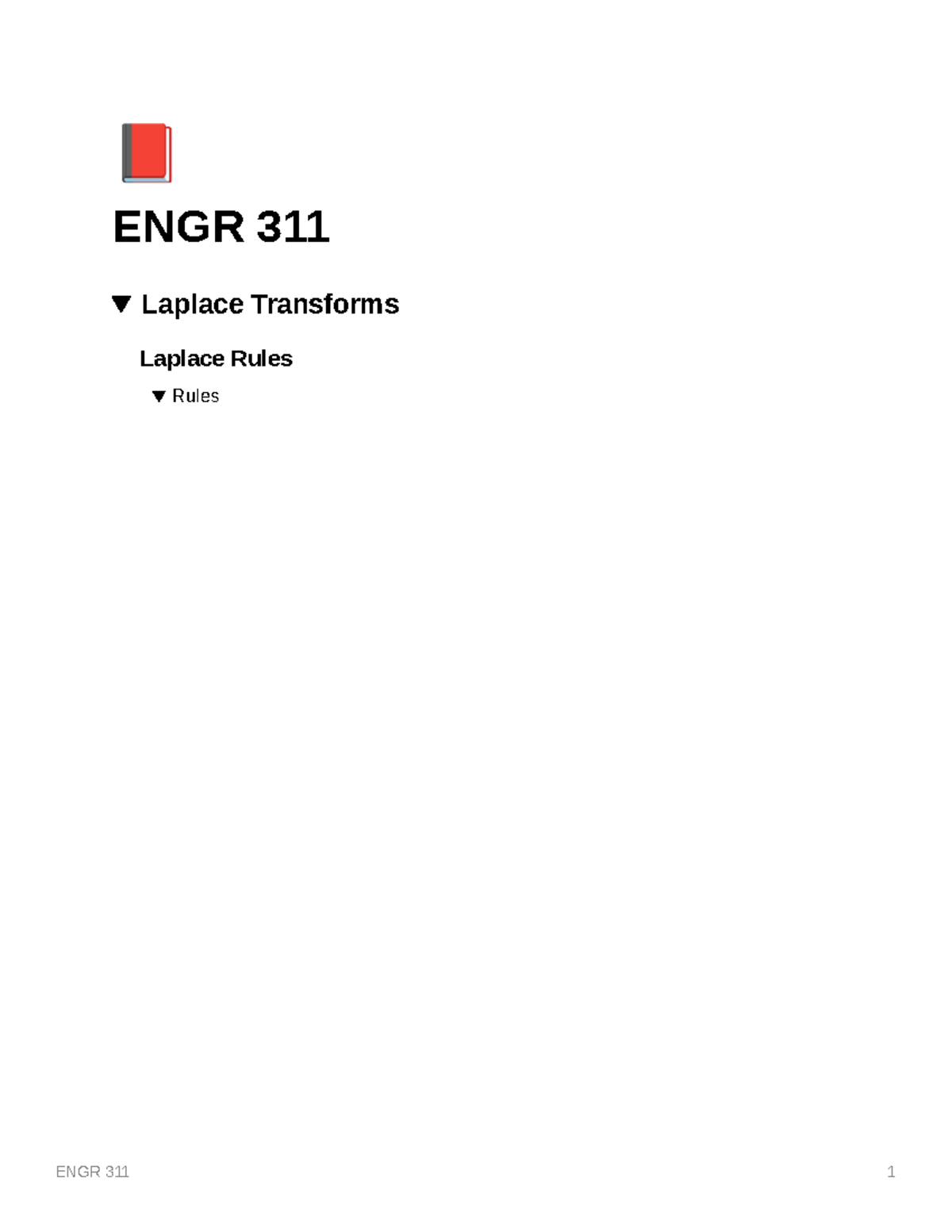 ENGR 311 Class notes - Ã ENGR 311 Laplace Transforms Laplace Rules ...