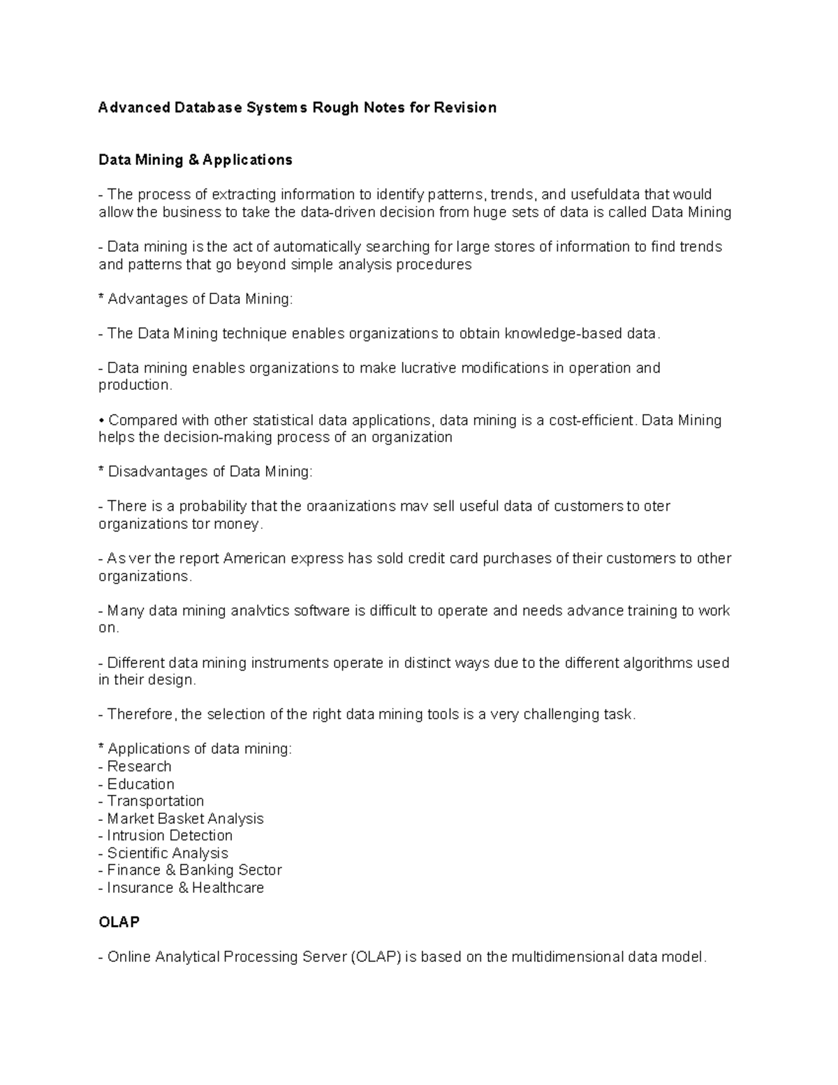 Adbms - Revision notes - Advanced Database Systems Rough Notes for ...