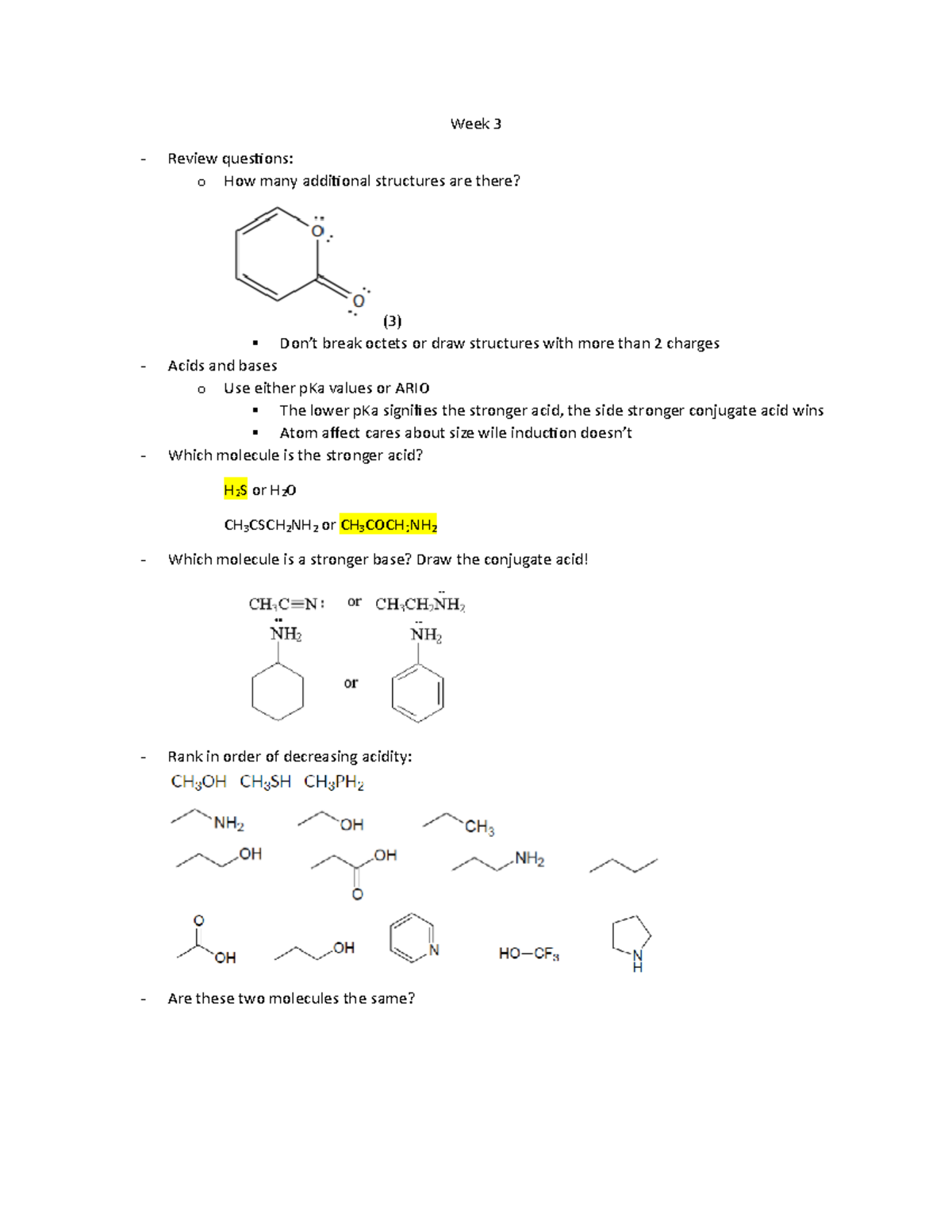 Week 3 - Week three of a 13 week semester. Acids/bases and Newman ...
