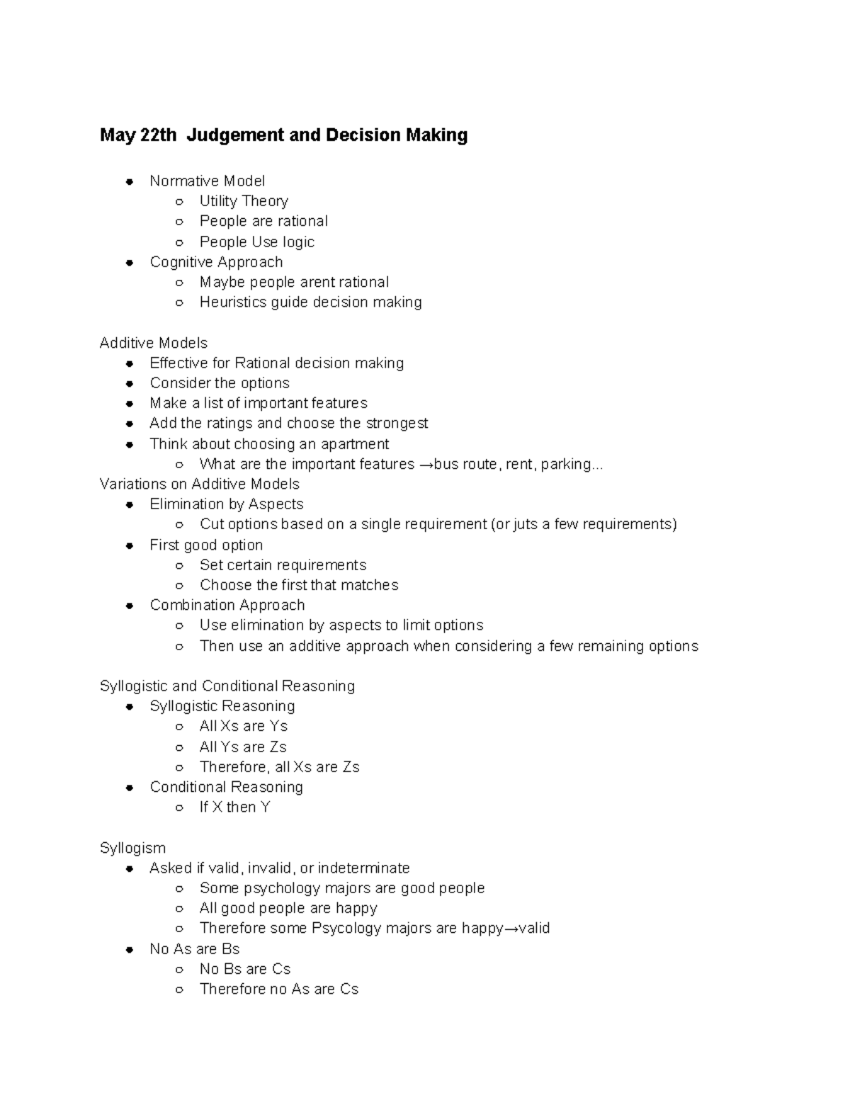 May 22 cognition - Ira Hymen covered judgment and decision making ...