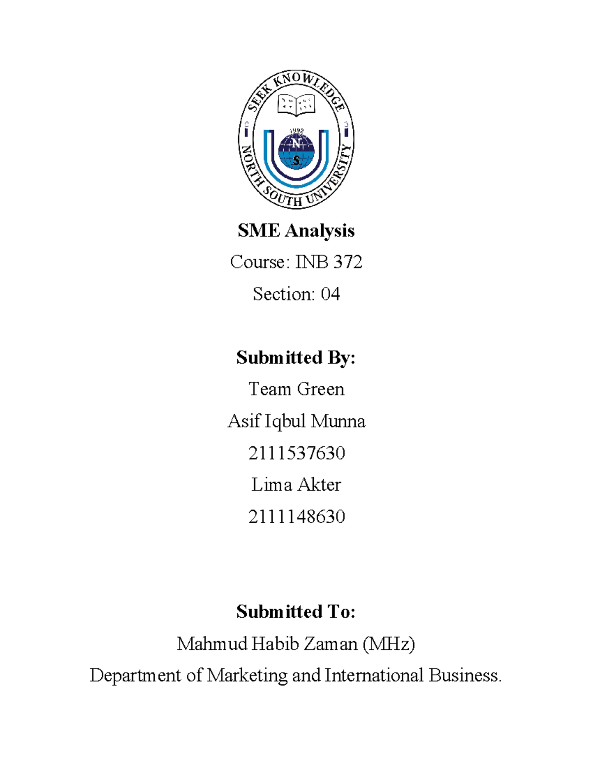 SME Analysis - it is very helpfull - SME Analysis Course: INB 372 ...