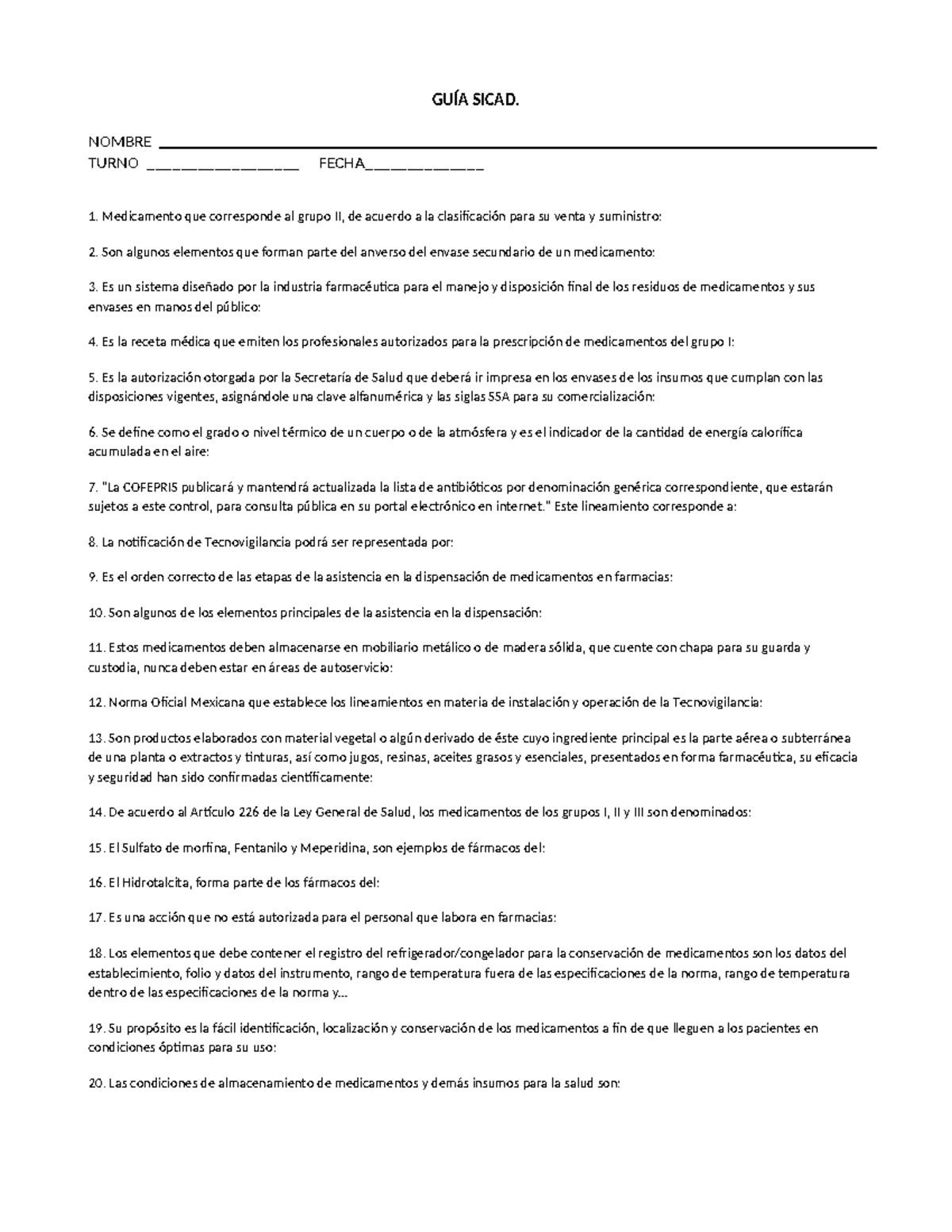 GUÍA Sicad - GUÍA SICAD. NOMBRE TURNO __________________ FECHA ...
