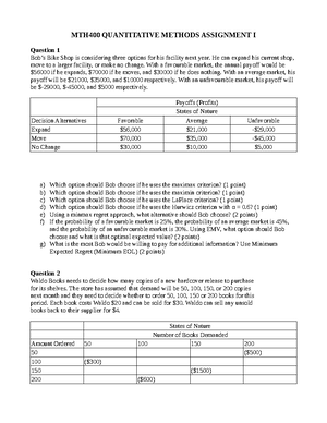 MGMT2012 201902 OC - Past Paper - Quantitative Methods - Studocu