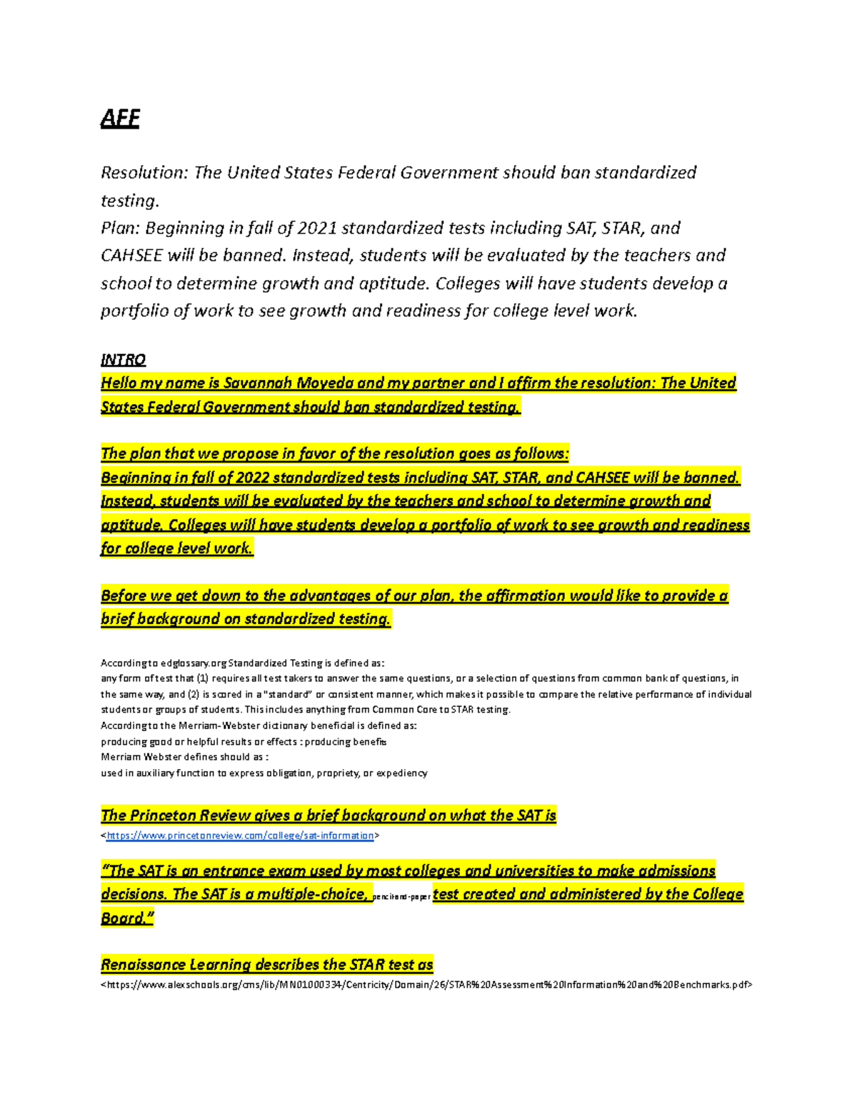 [COM 2204] Affirmation Case - AFF Resolution: The United States Federal ...